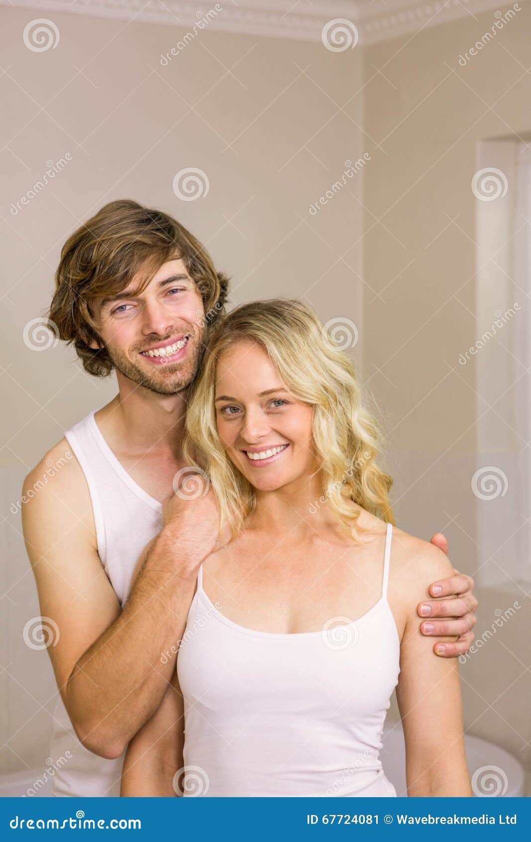 Cute Couple Embracing in the Bathroom Stock Image - Image of male ...
