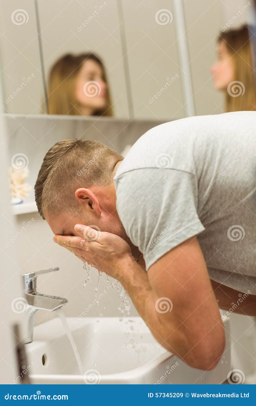 Cute Couple Getting Ready in the Morning Stock Image - Image of indoors ...