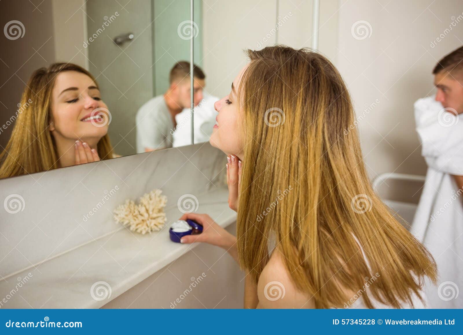 Cute Couple Getting Ready in the Morning Stock Photo - Image of focus ...