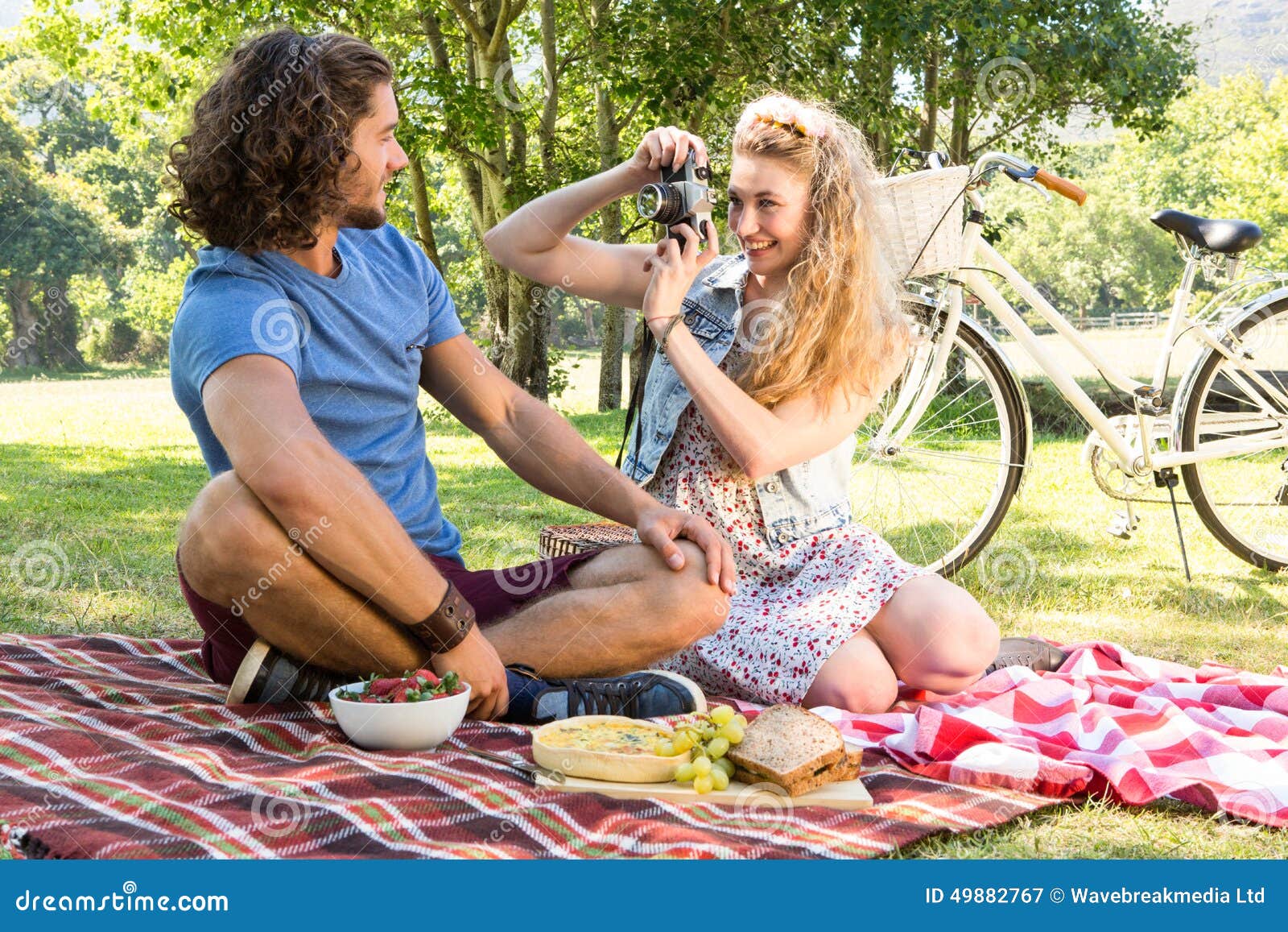 Cute Couple Having a Picnic Stock Image - Image of food, camera: 49882767