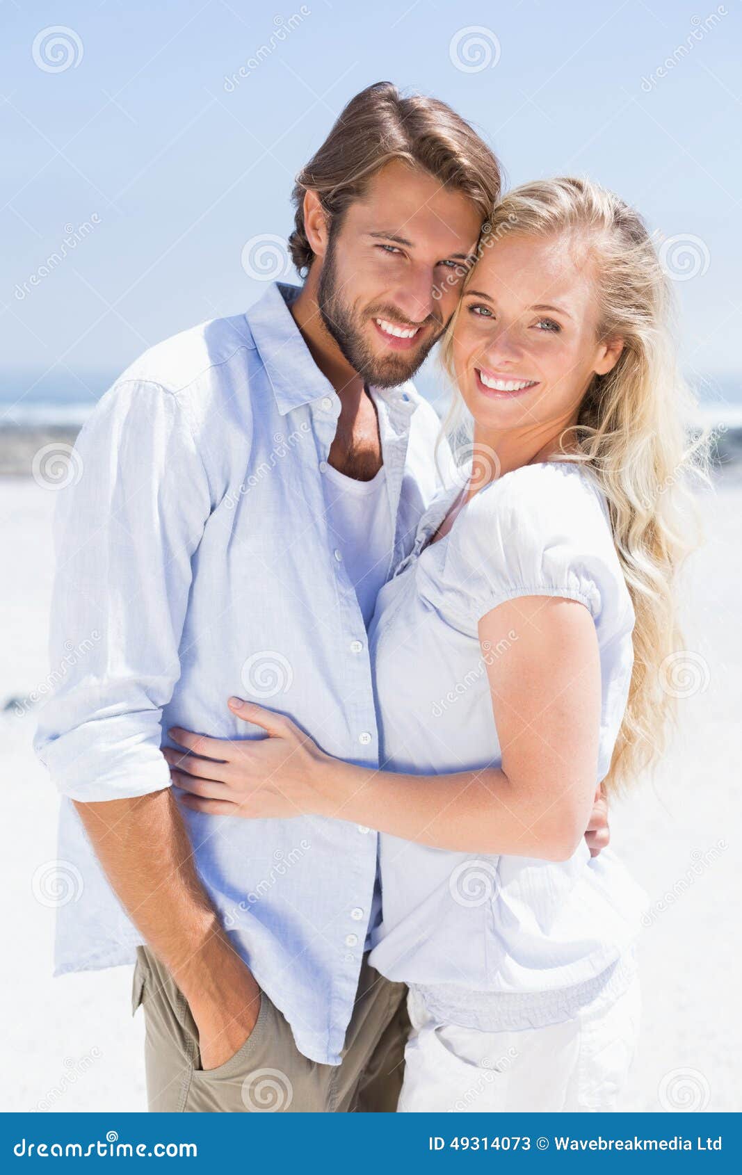 Cute Couple Hugging on the Beach Stock Image - Image of looking ...