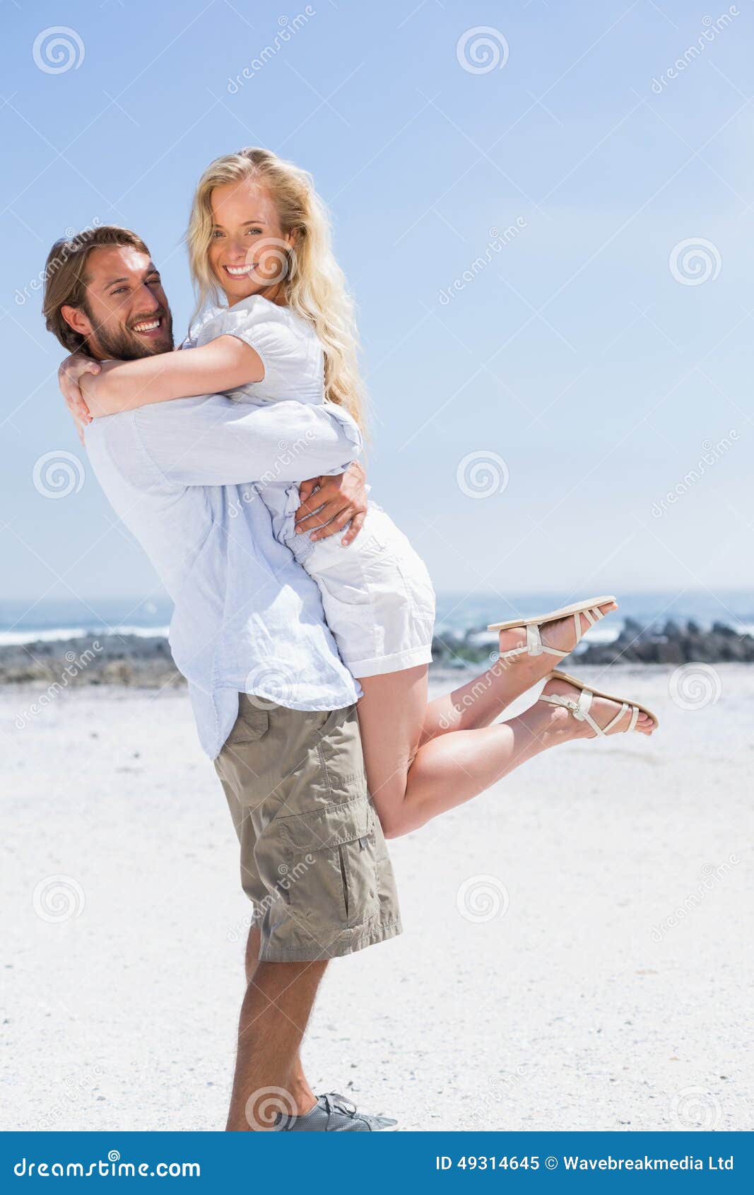 Cute Couple Hugging on the Beach Stock Image - Image of female, lifting ...