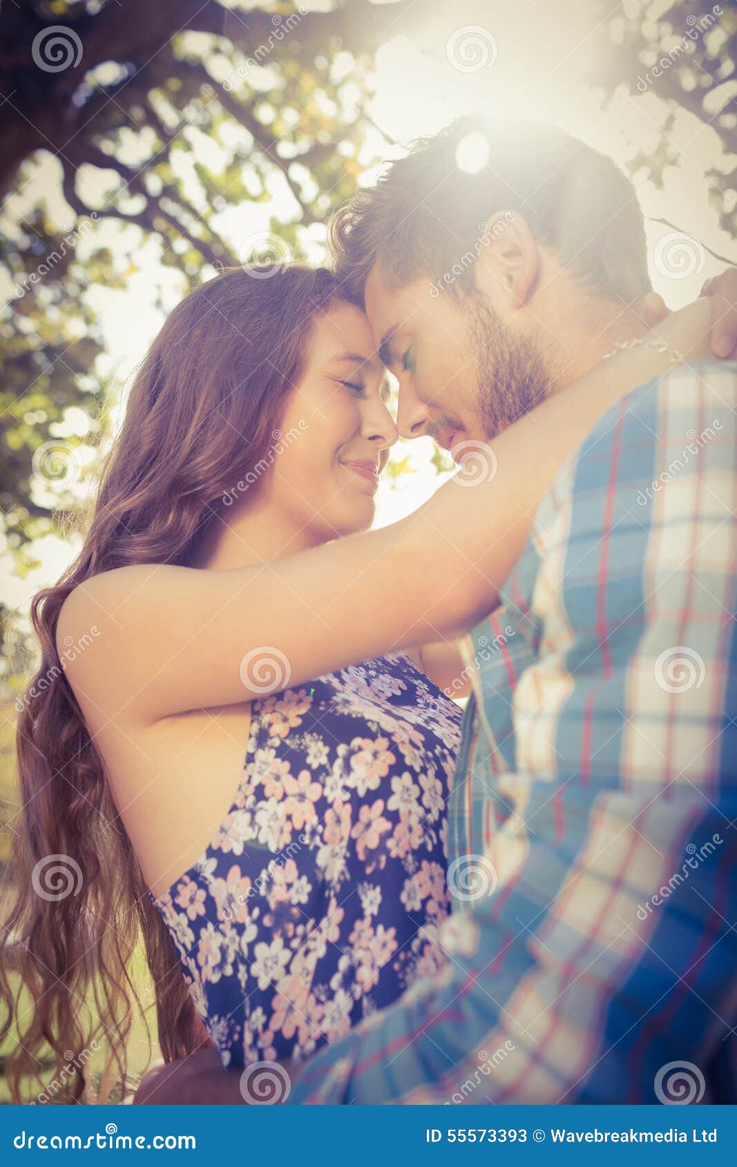 Cute Couple Hugging in the Park Stock Image - Image of enjoying, green ...