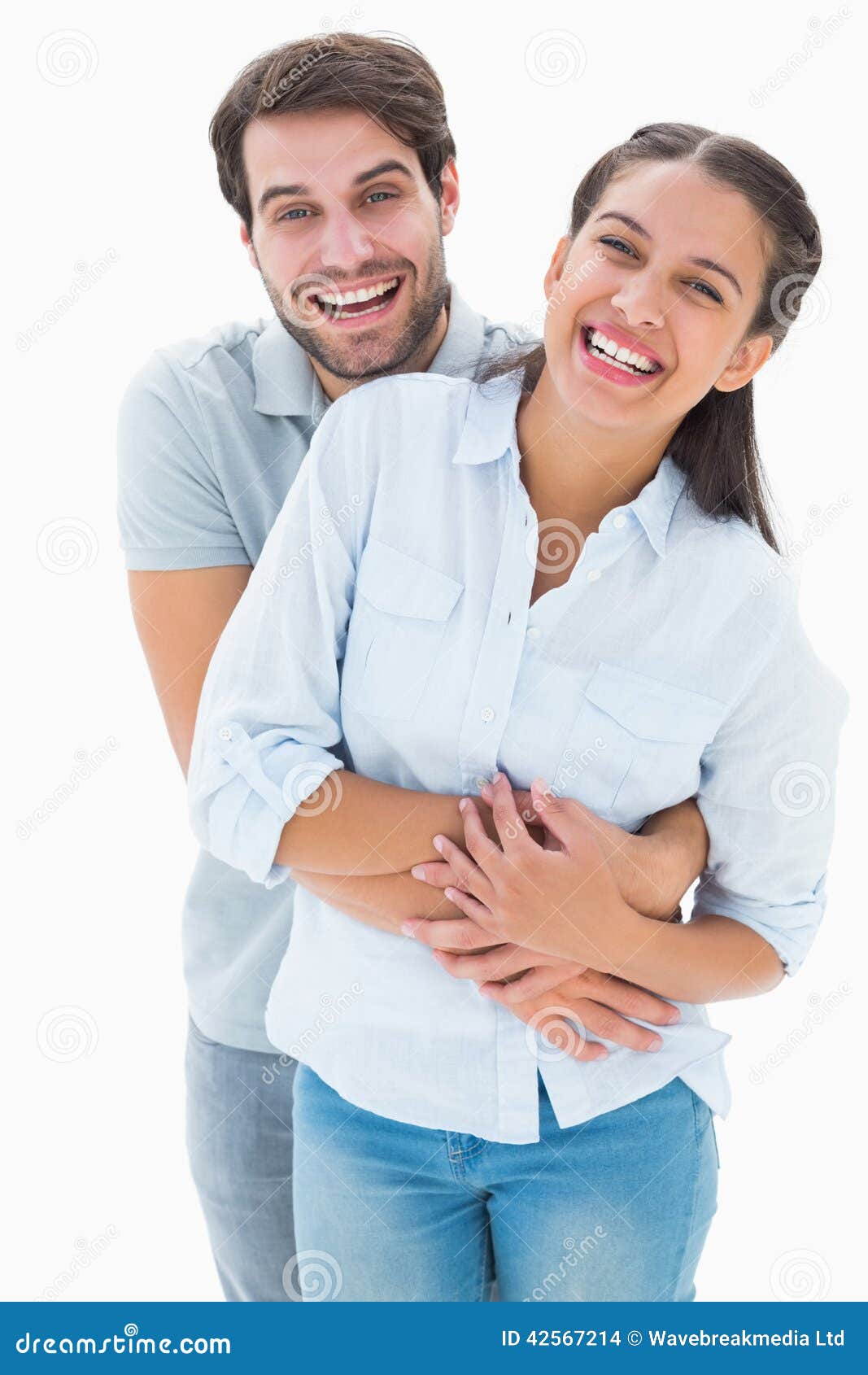 Cute Couple Hugging and Smiling at Camera Stock Photo - Image of ...