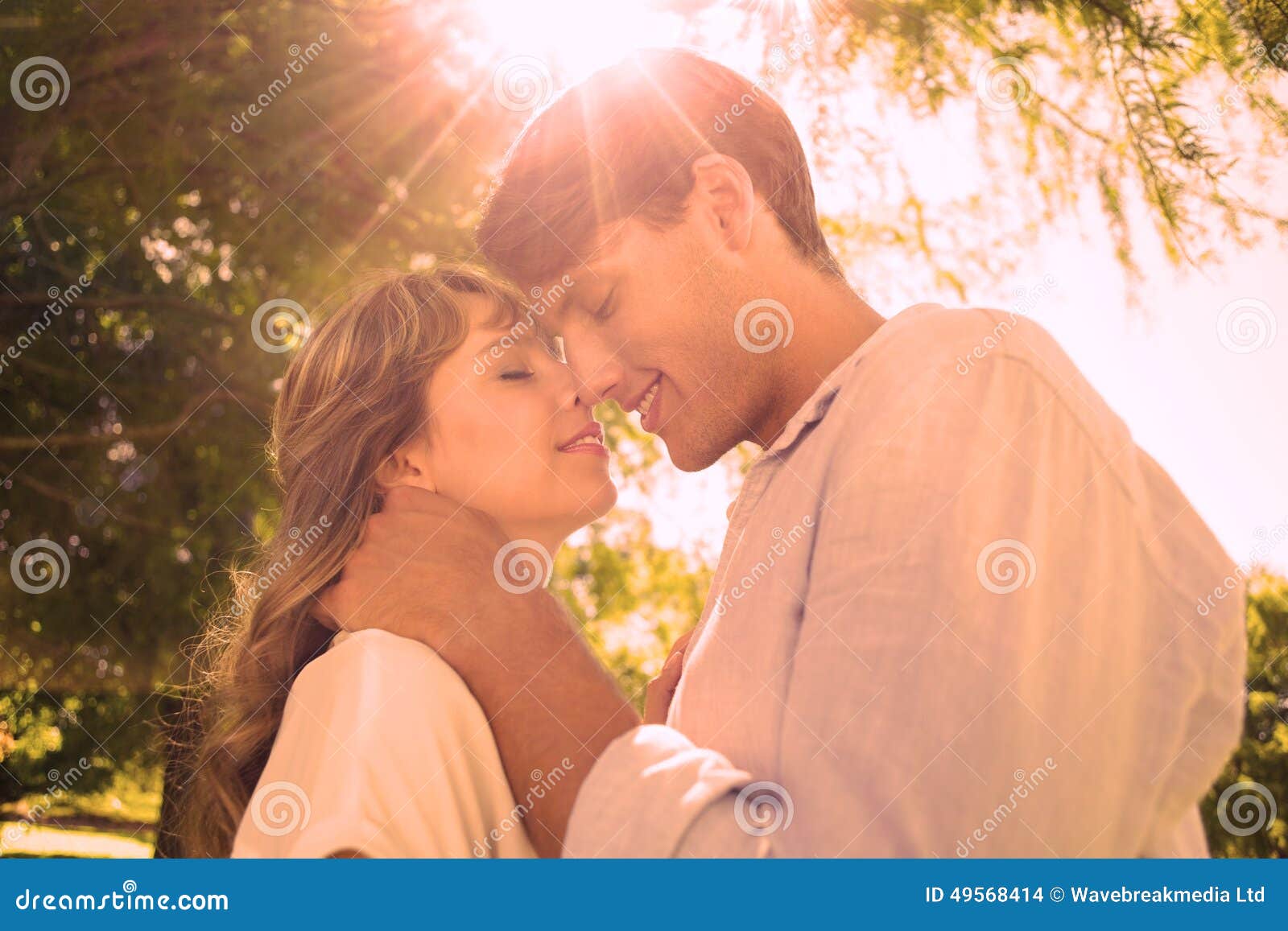Cute Couple Hugging and Smiling in the Park Stock Illustration ...