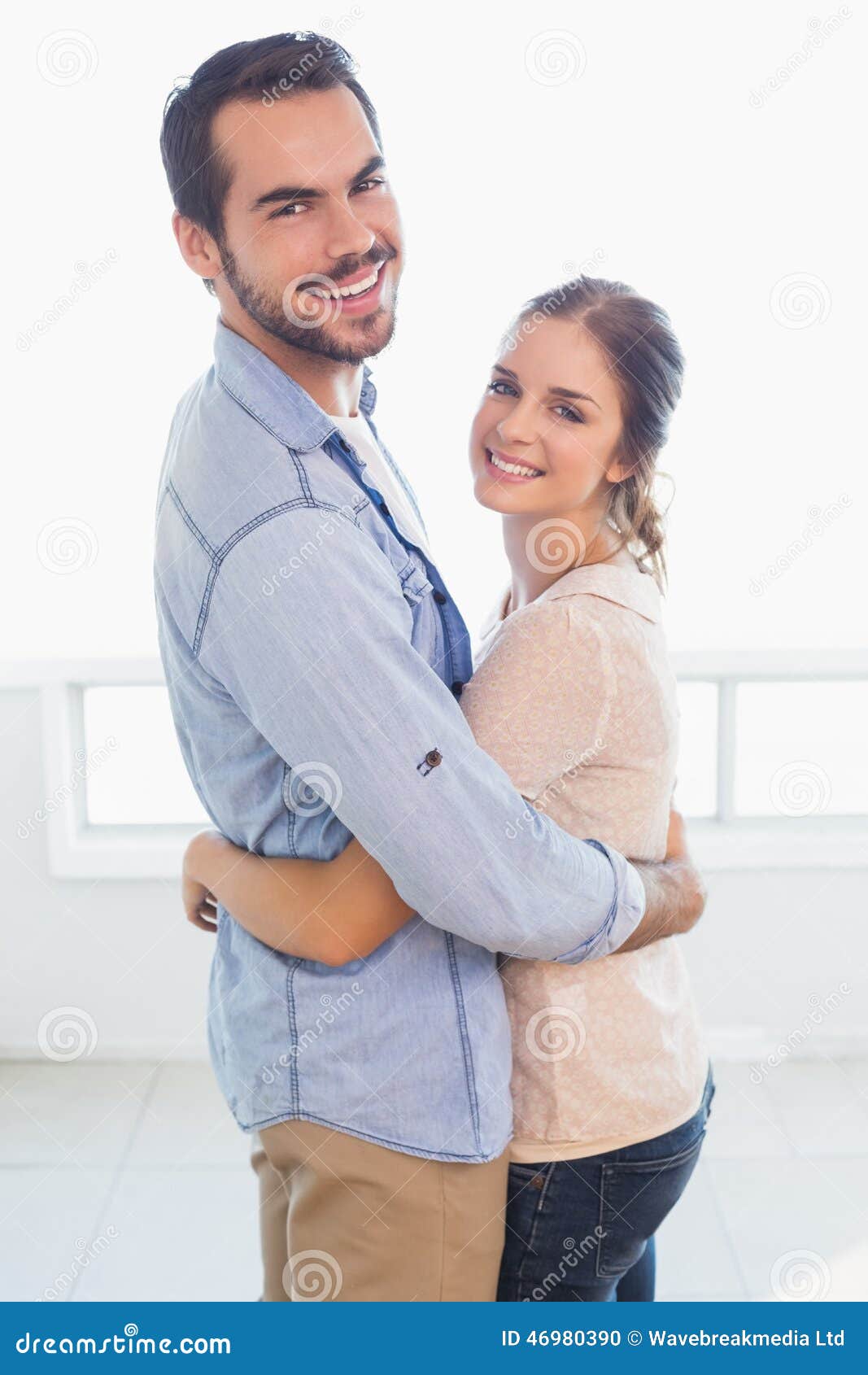 Cute Couple Hugging and Smiling Stock Photo - Image of household, life ...