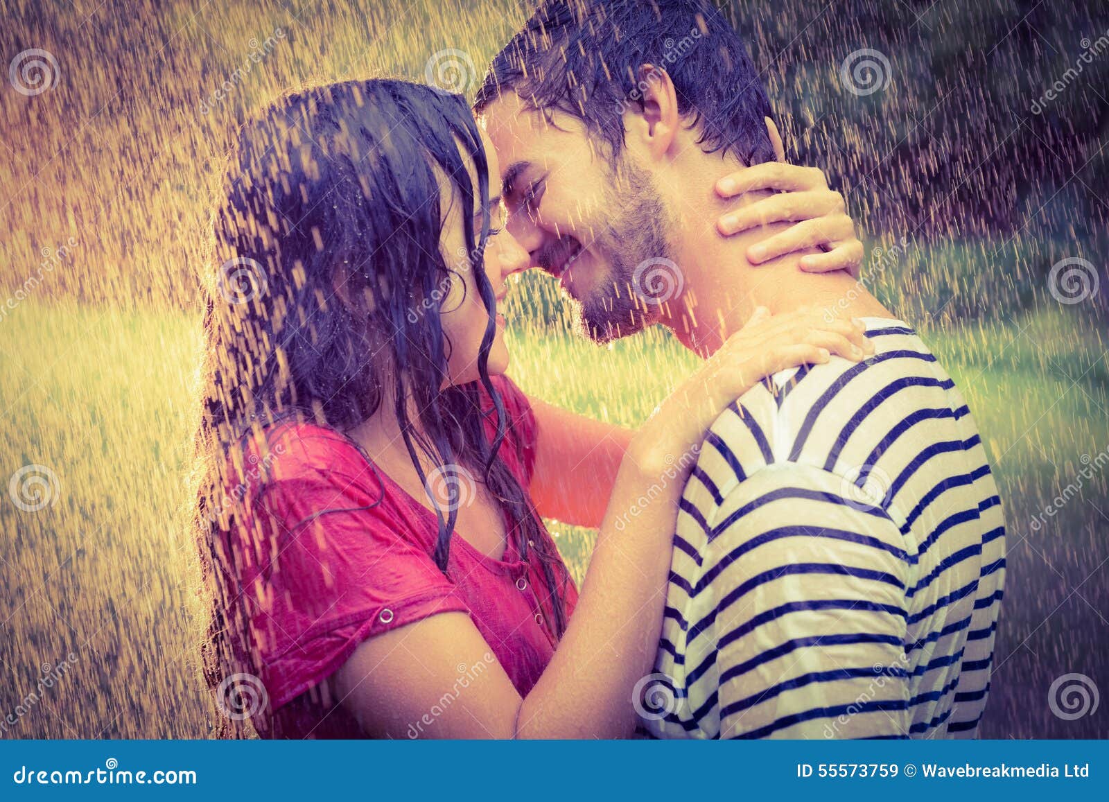 Cute Couple Hugging Under the Rain Stock Image - Image of cheerful ...