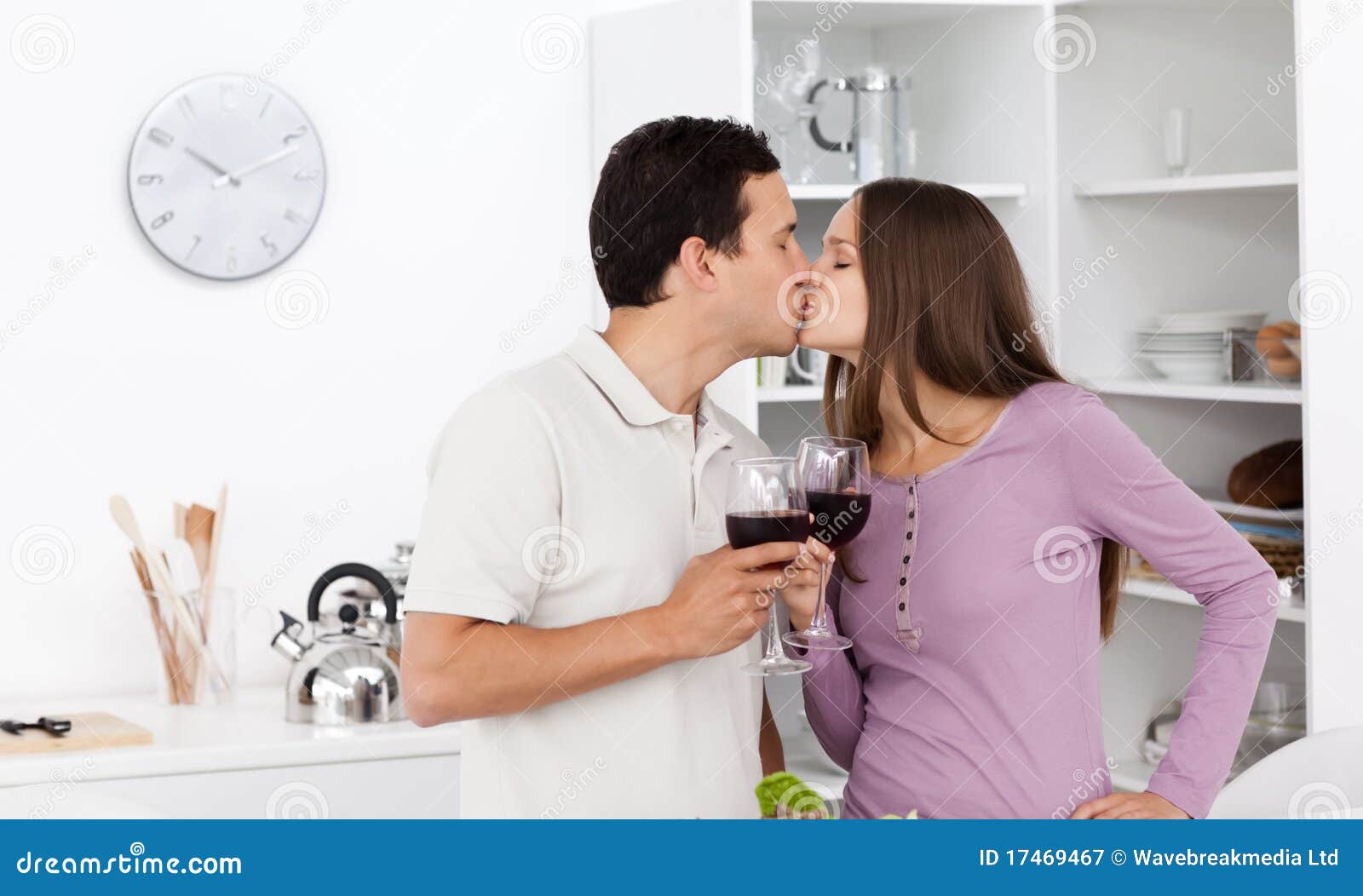 Cute Couple Kissing With Glasses Of Red Wine Stock Image Image Of Beverage Married 17469467