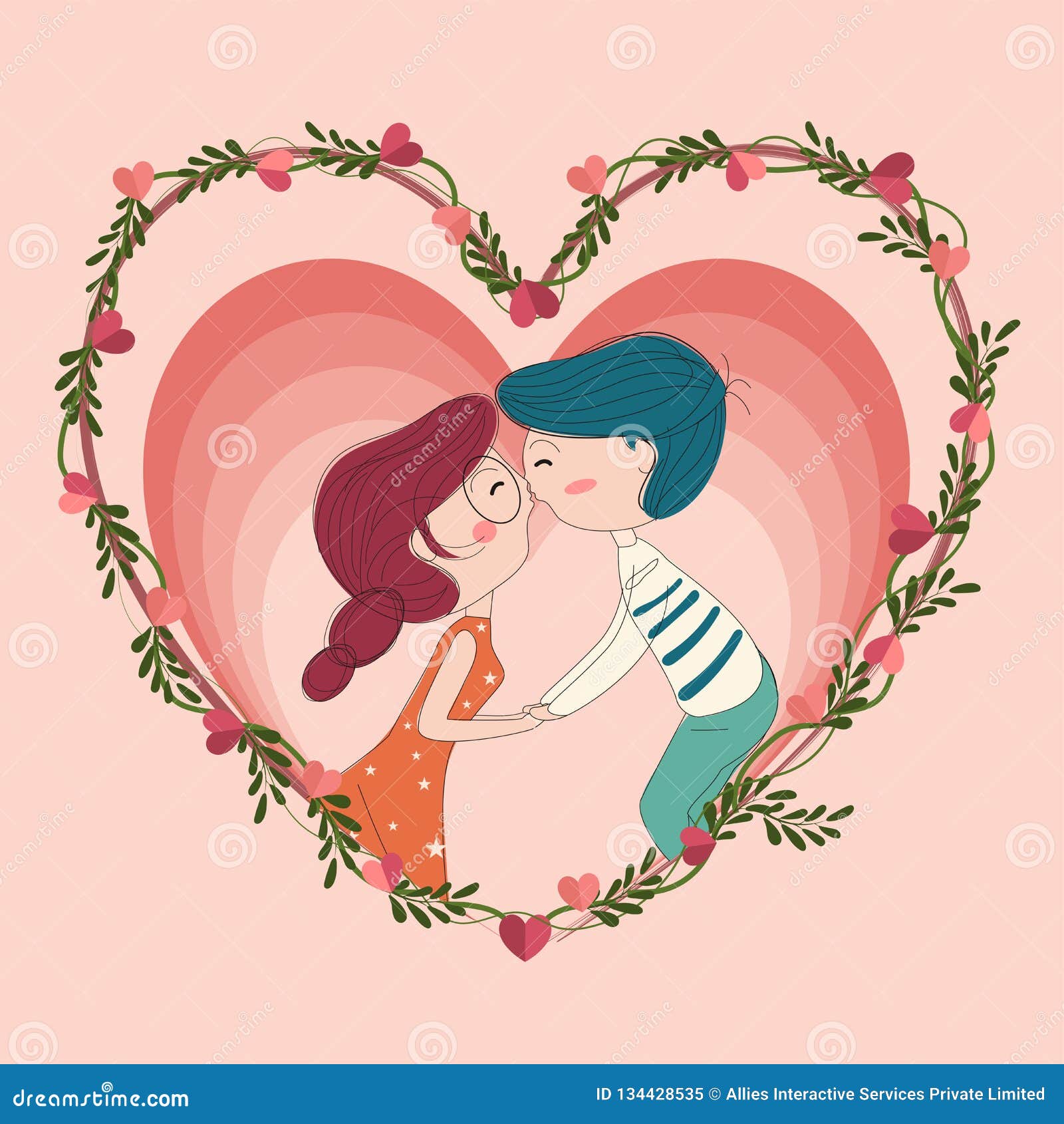 Cute Couple in Love with Heart Shape Stock Illustration - Illustration ...