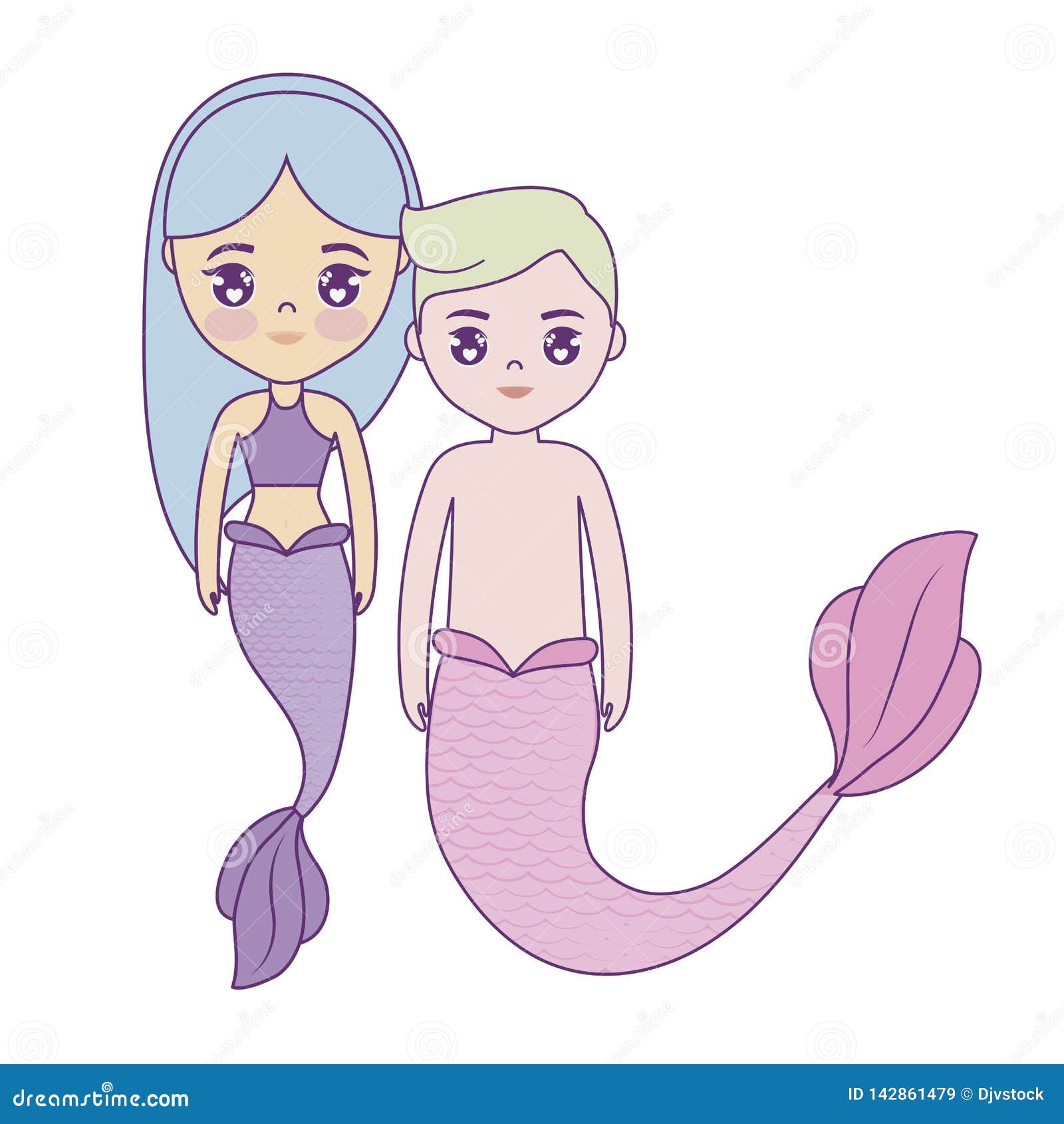 Cute Couple Mermaids Character Stock Vector - Illustration of fashion ...
