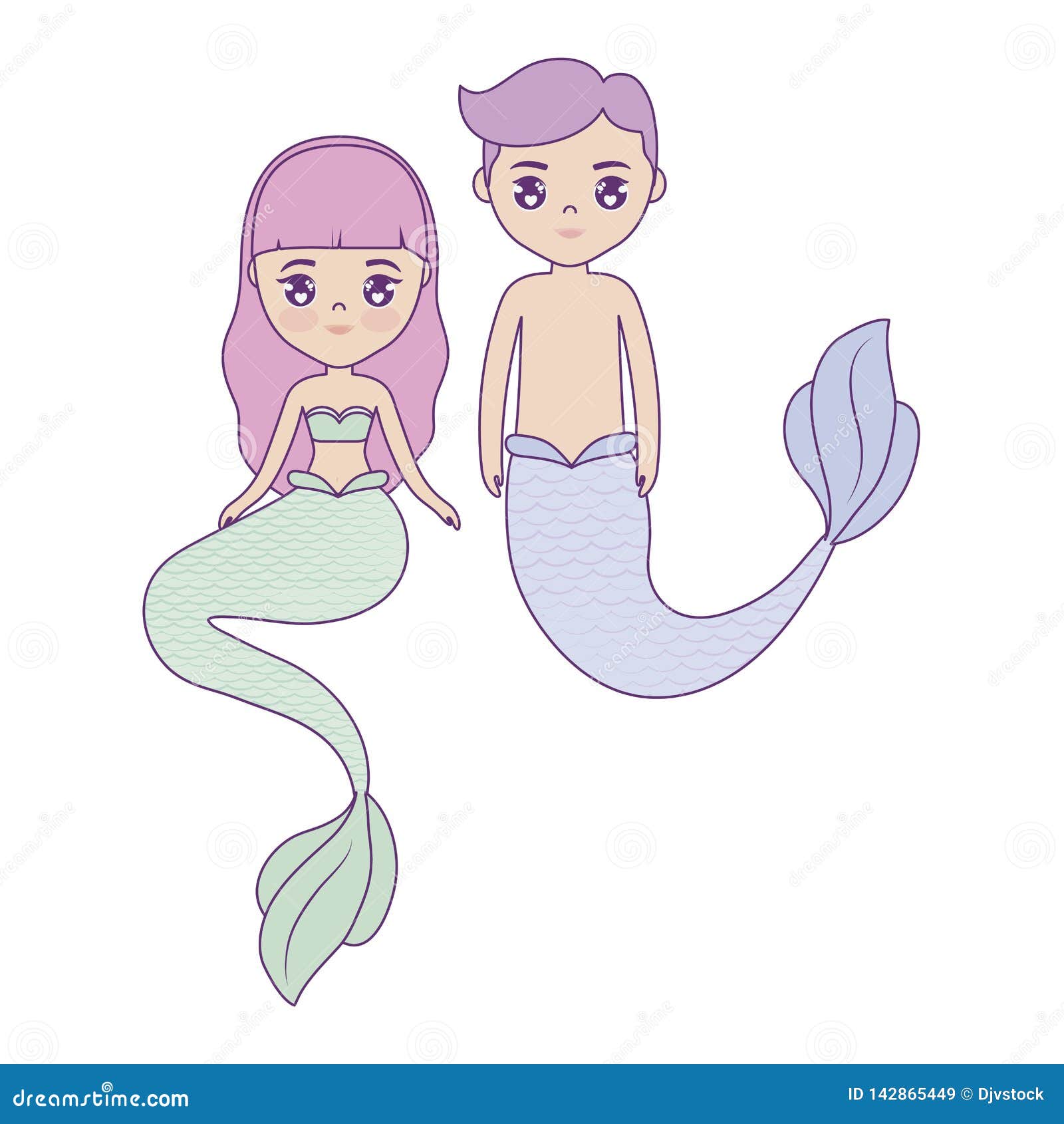 Cute Couple Mermaids Character Stock Vector - Illustration of fairytale ...