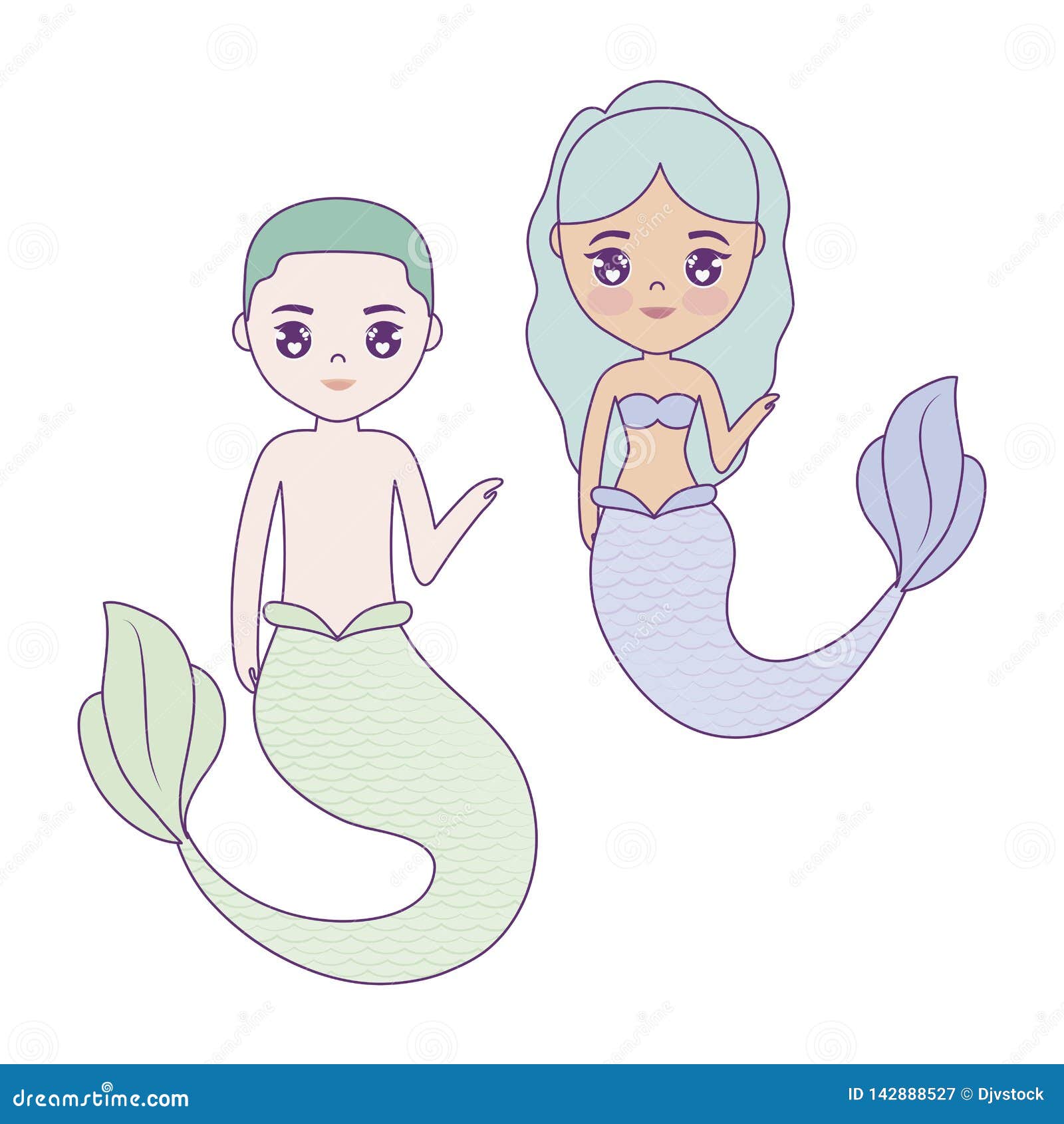 Cute Couple Mermaids Character Stock Vector - Illustration of tale ...