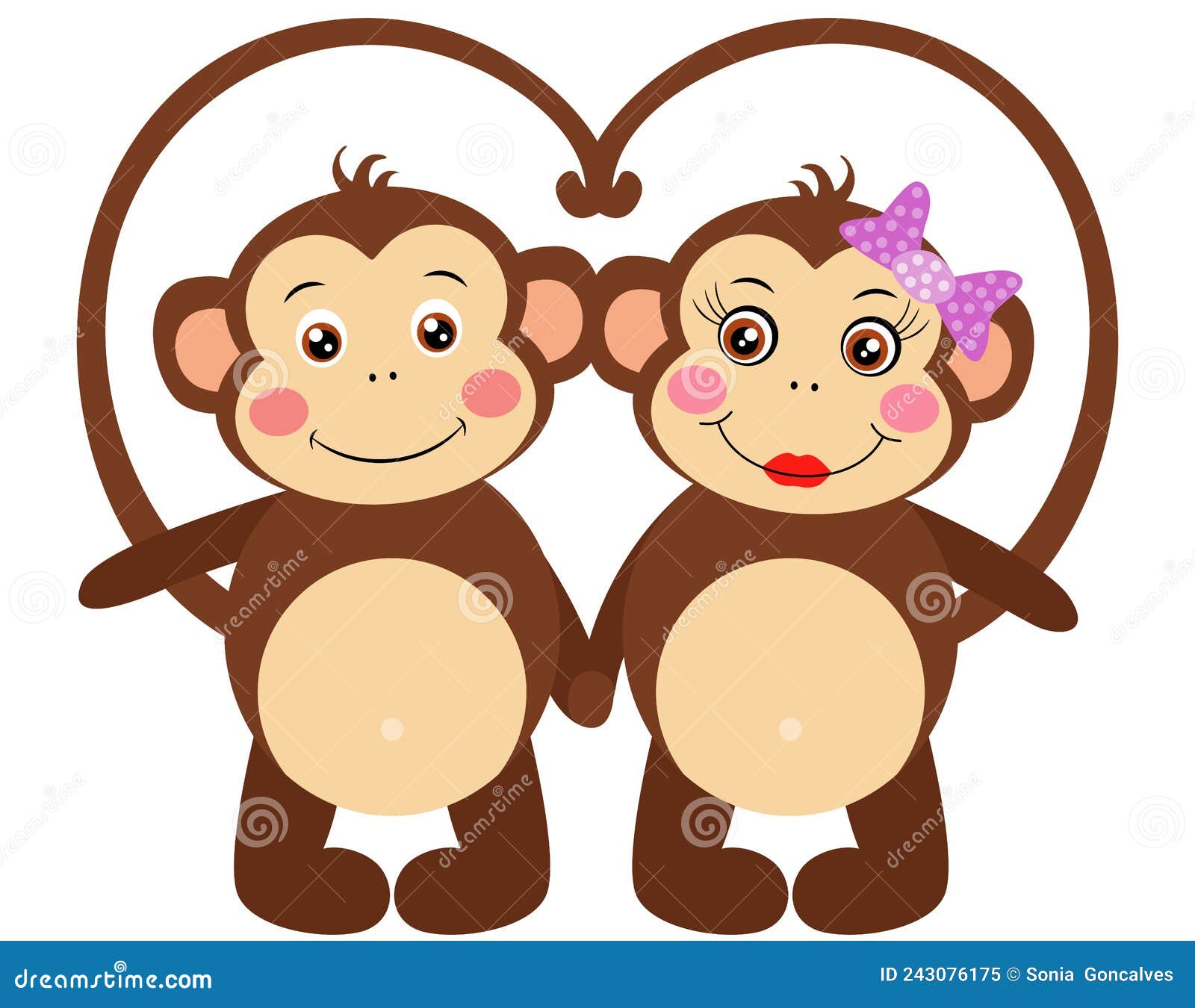 Cute Monkey Couple Cartoon