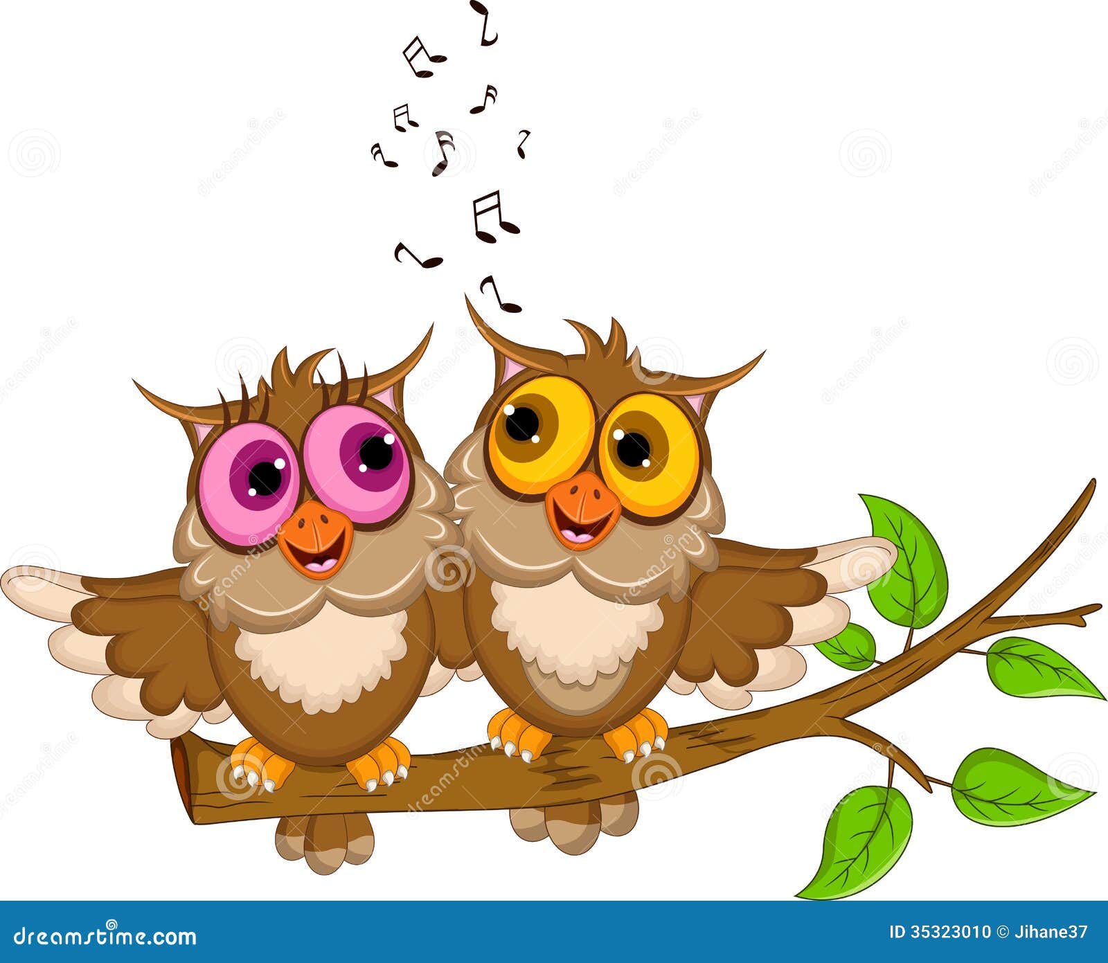 Cute Couple Owl Cartoon Singing Stock Illustration - Illustration of ...
