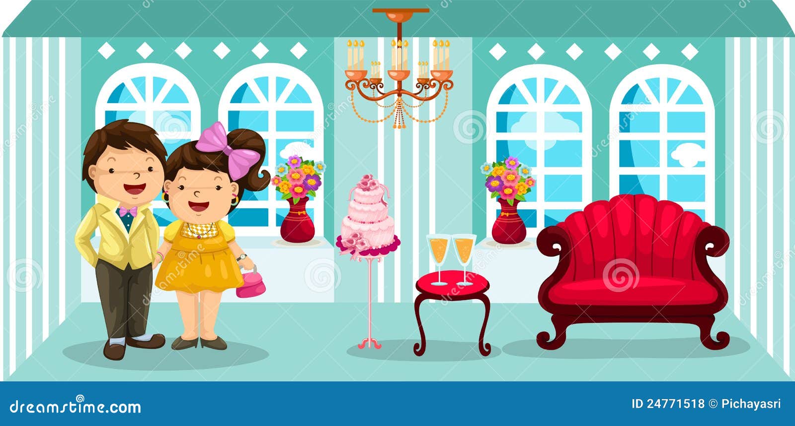 Cute couple in party room stock vector. Illustration of celebrate ...