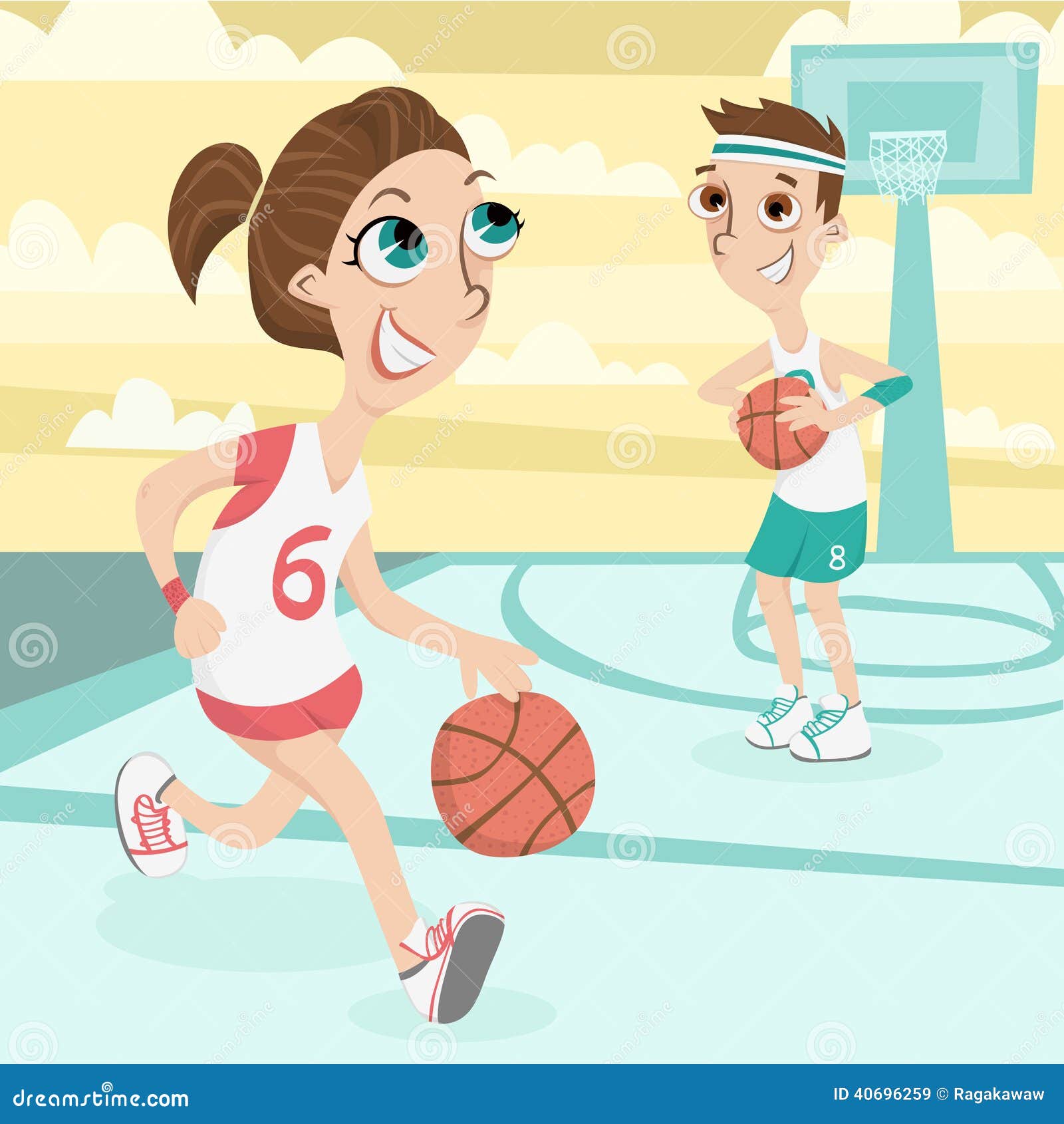 Cute Couple Play Basletball Stock Vector - Illustration of doodle, game ...