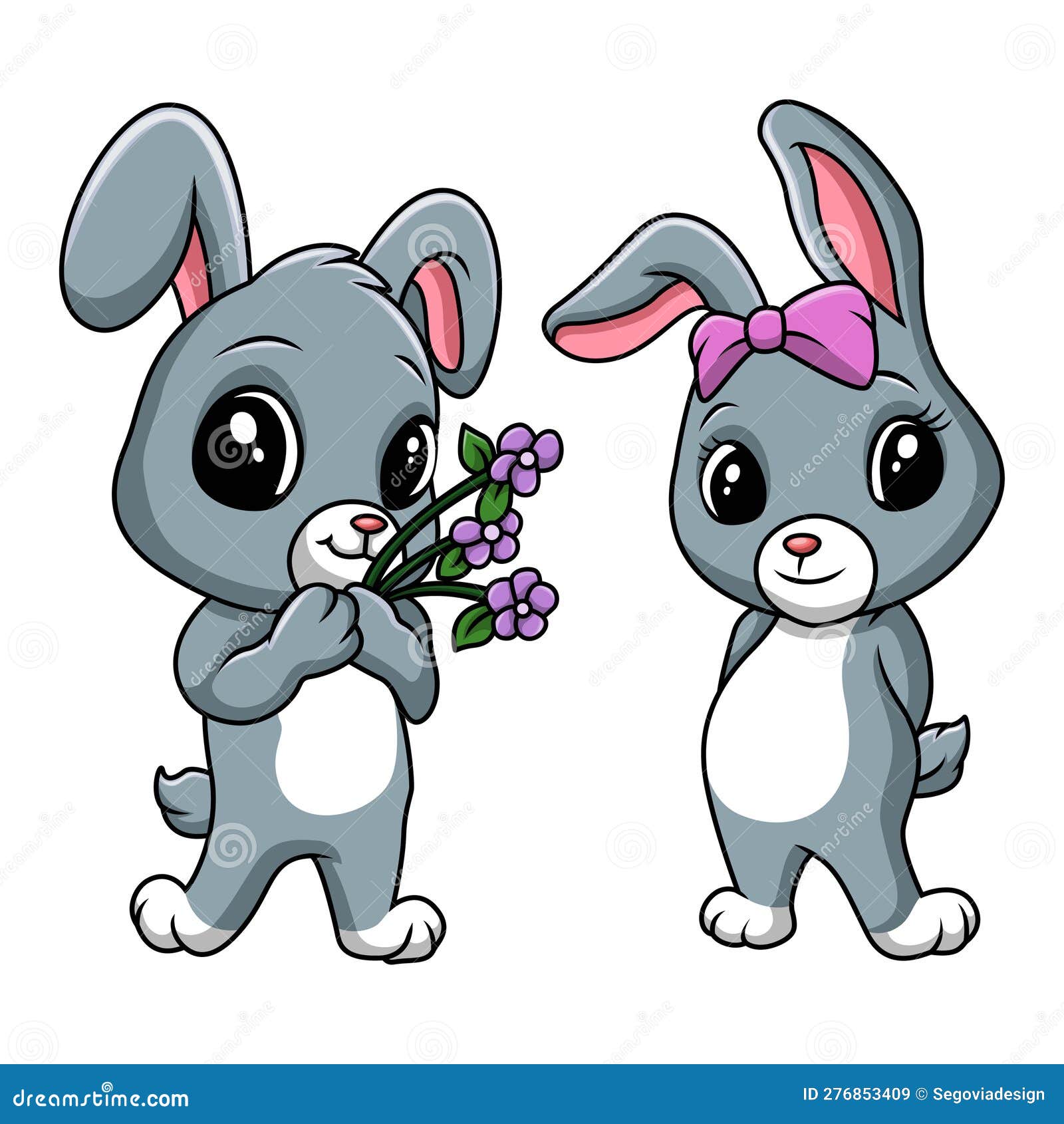 Cute Couple Rabbit with Flower Stock Vector - Illustration of adorable ...