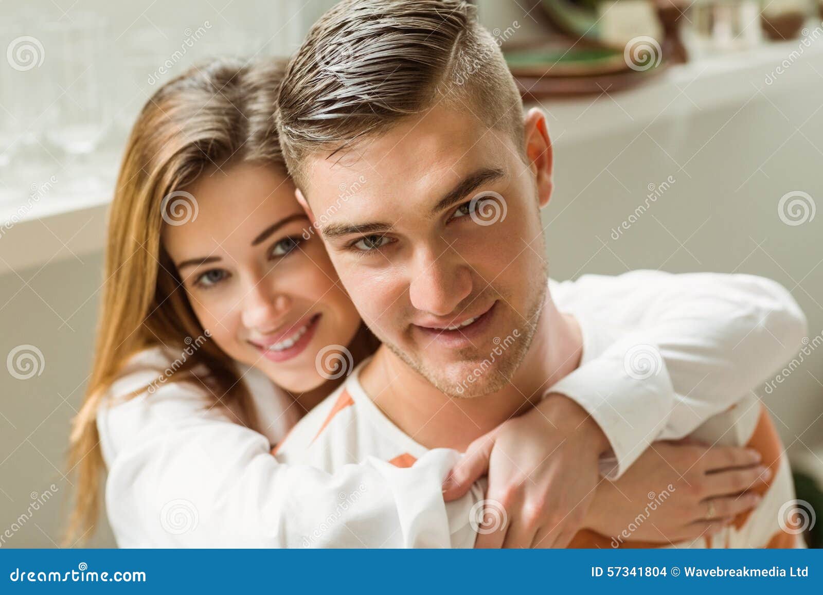 Cute Couple Smiling at Camera Stock Photo - Image of casual, couple ...