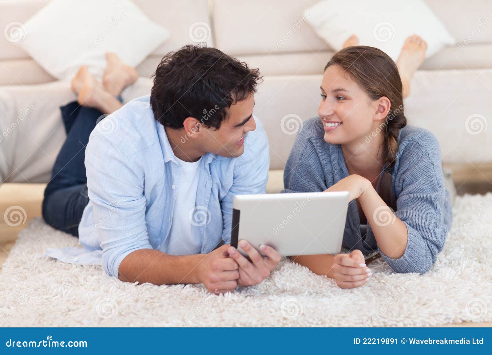 Cute Couple Using a Tablet Computer Stock Image - Image of background ...