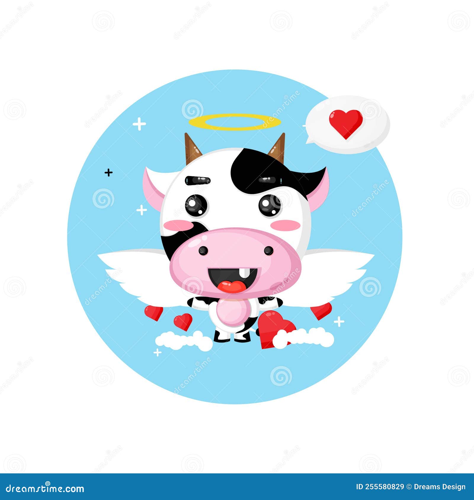 Cute Cow Angel Flying in the Sky Stock Vector - Illustration of cute ...