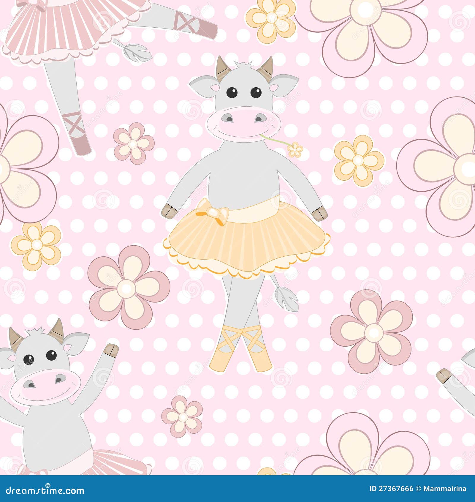 Cute Cow Ballet Dancer Seamless Pattern Stock Vector - Illustration of ...