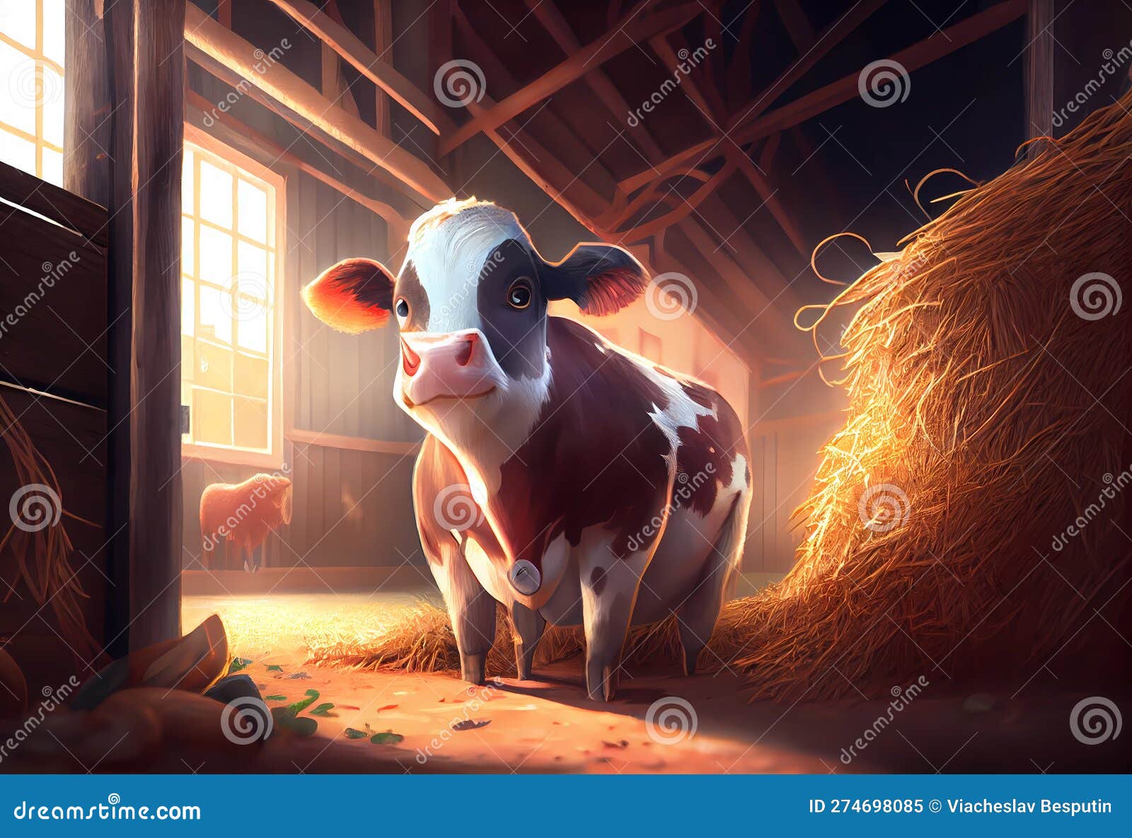 Cute Cow in a Barn with a Haystack. Stock Illustration - Illustration ...