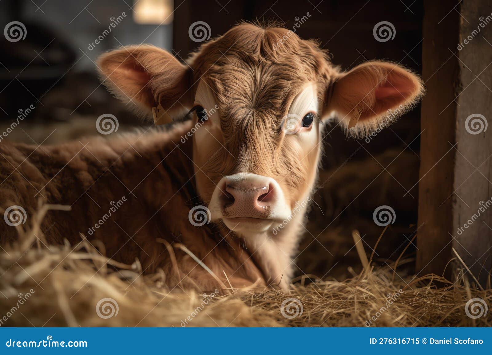 Cute Cow in a Barn with a Haystack. Generative AI Stock Image - Image ...