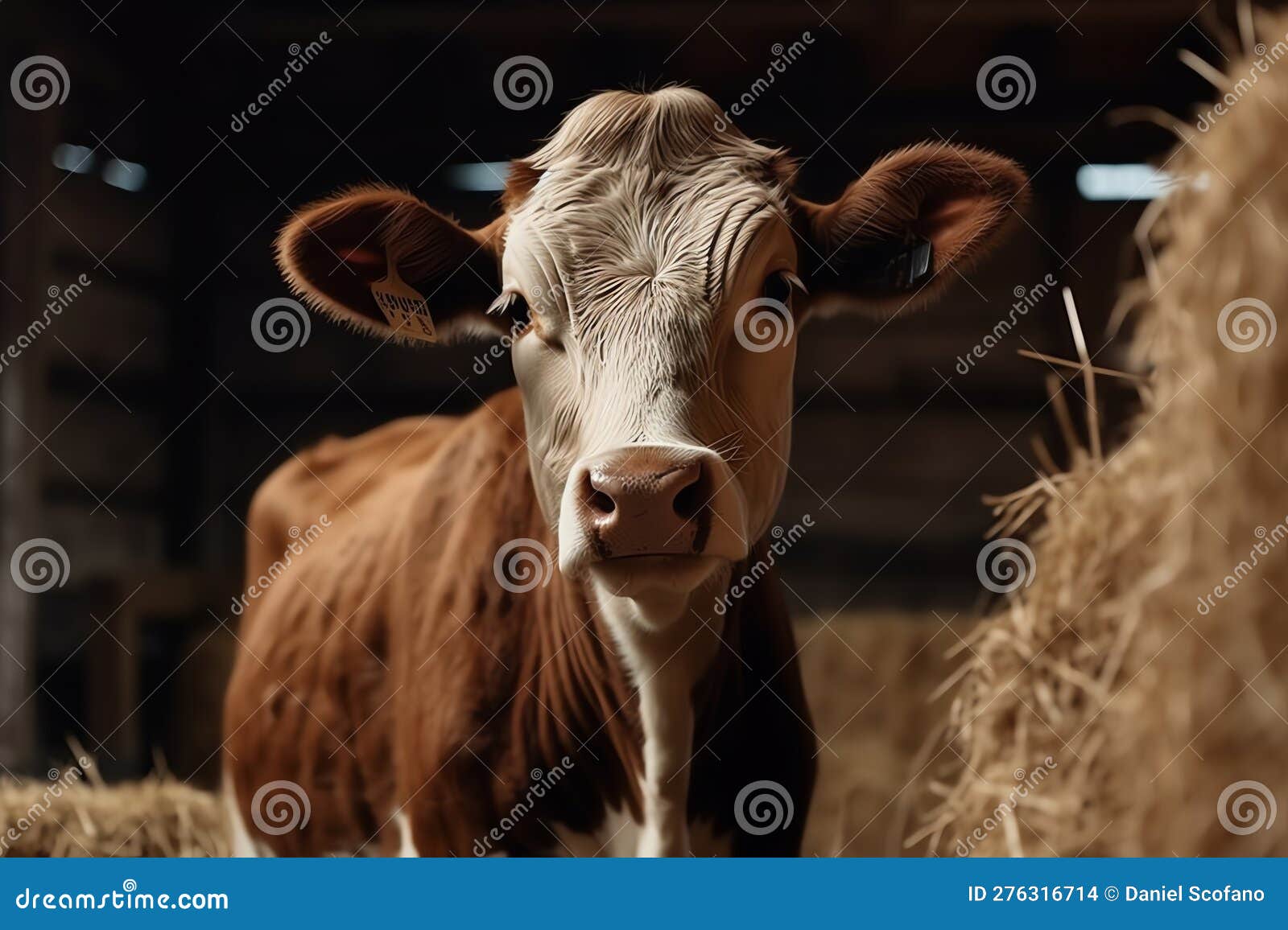 Cute Cow in a Barn with a Haystack. Generative AI Stock Photo - Image ...