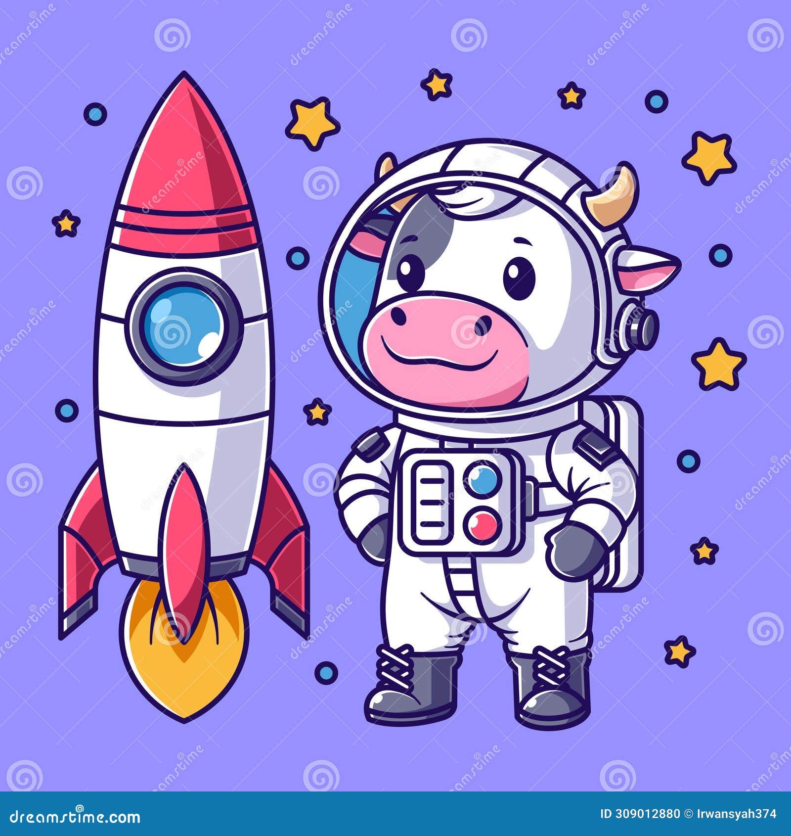 Cute Cow Becomes an Astronaut with a Rocket Stock Vector - Illustration ...