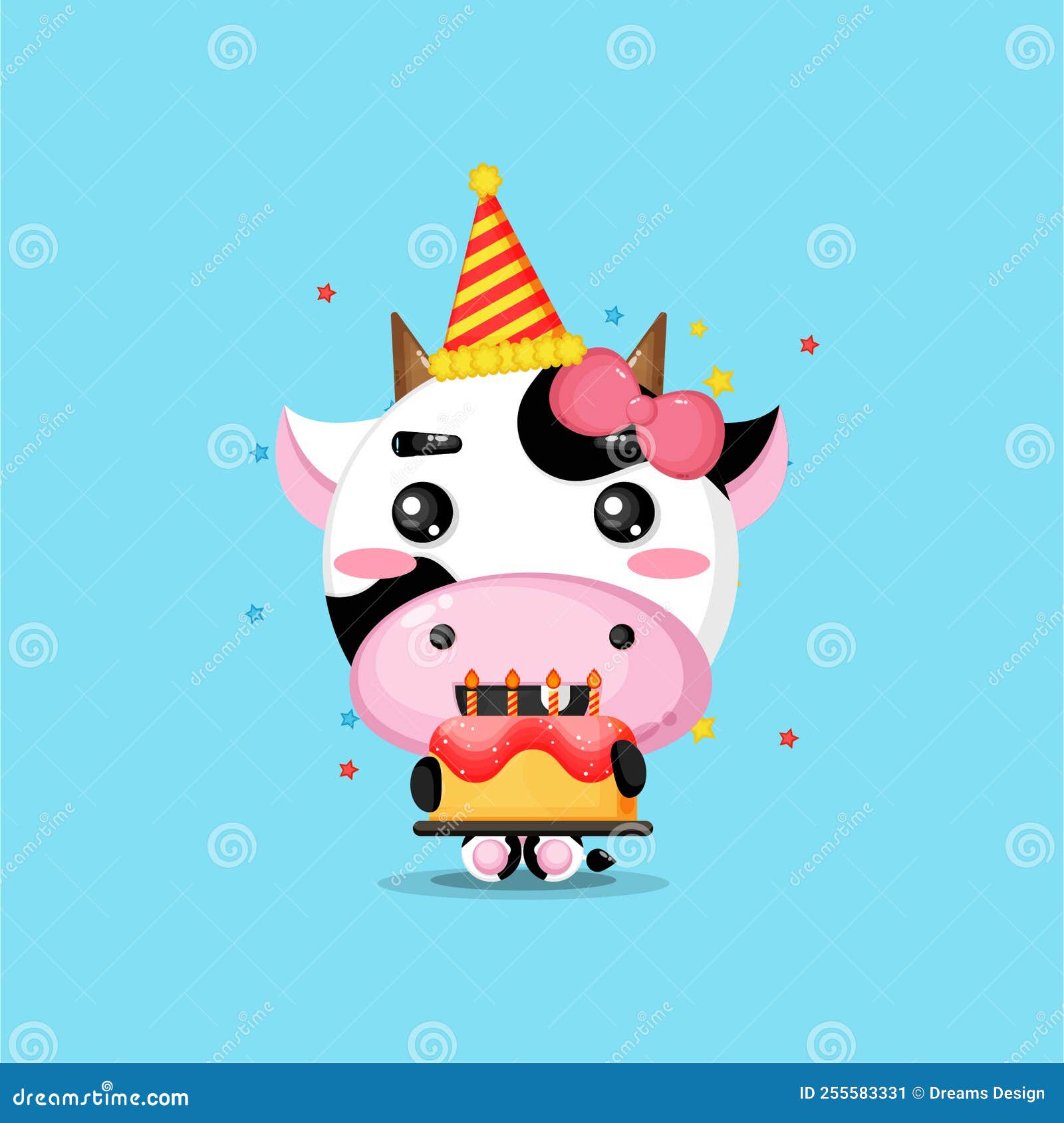 Cute Cow Brings Birthday Cake Stock Vector - Illustration of character ...