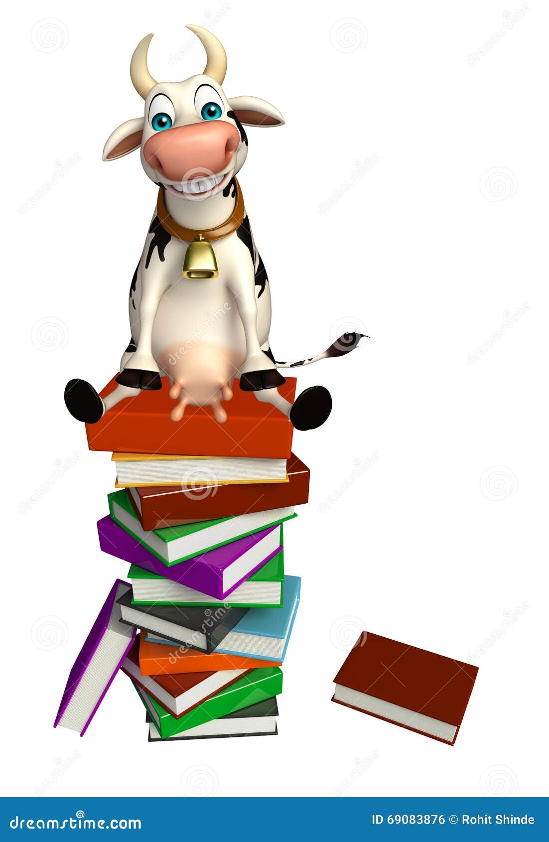 Cute Cow Cartoon Character with Book Stack Stock Illustration ...