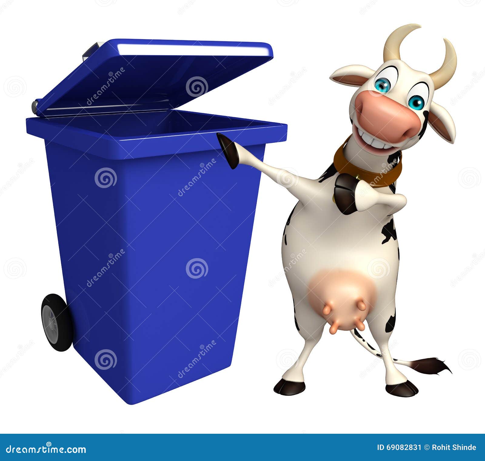 Cute Cow Cartoon Character with Dustbin Stock Illustration ...