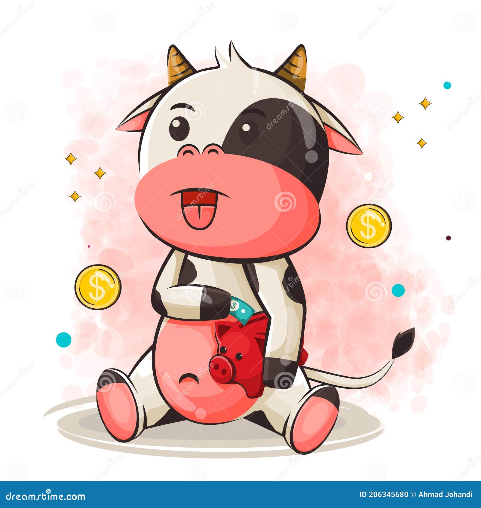 Cute Cow Cartoon Saving Money Vector Illustration Stock Vector ...