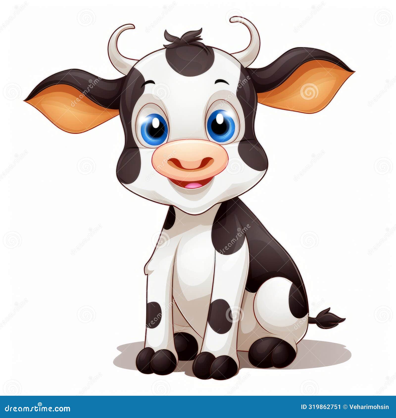 Cute Cow Cartoon Sitting, Vector Illustration Stock Illustration ...