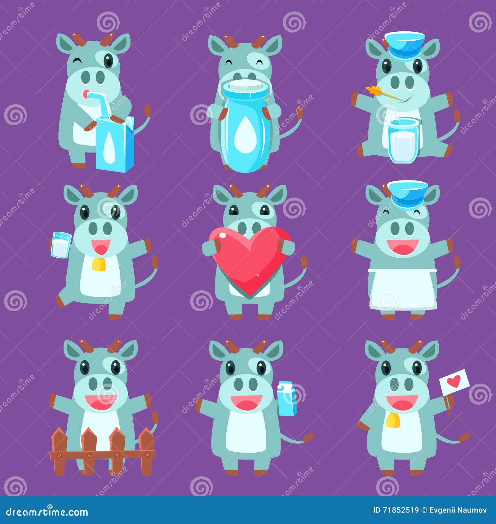 Cute Cow Character Set stock vector. Illustration of cartoon - 71852519