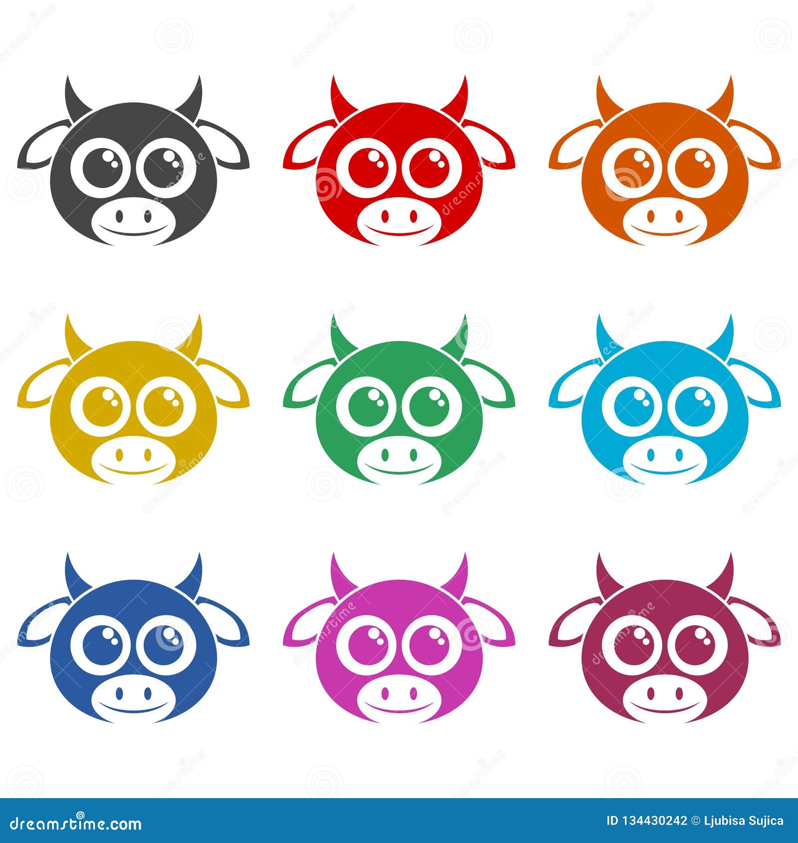 Cute Cow Icon or Logo, Color Set Stock Vector - Illustration of farm ...