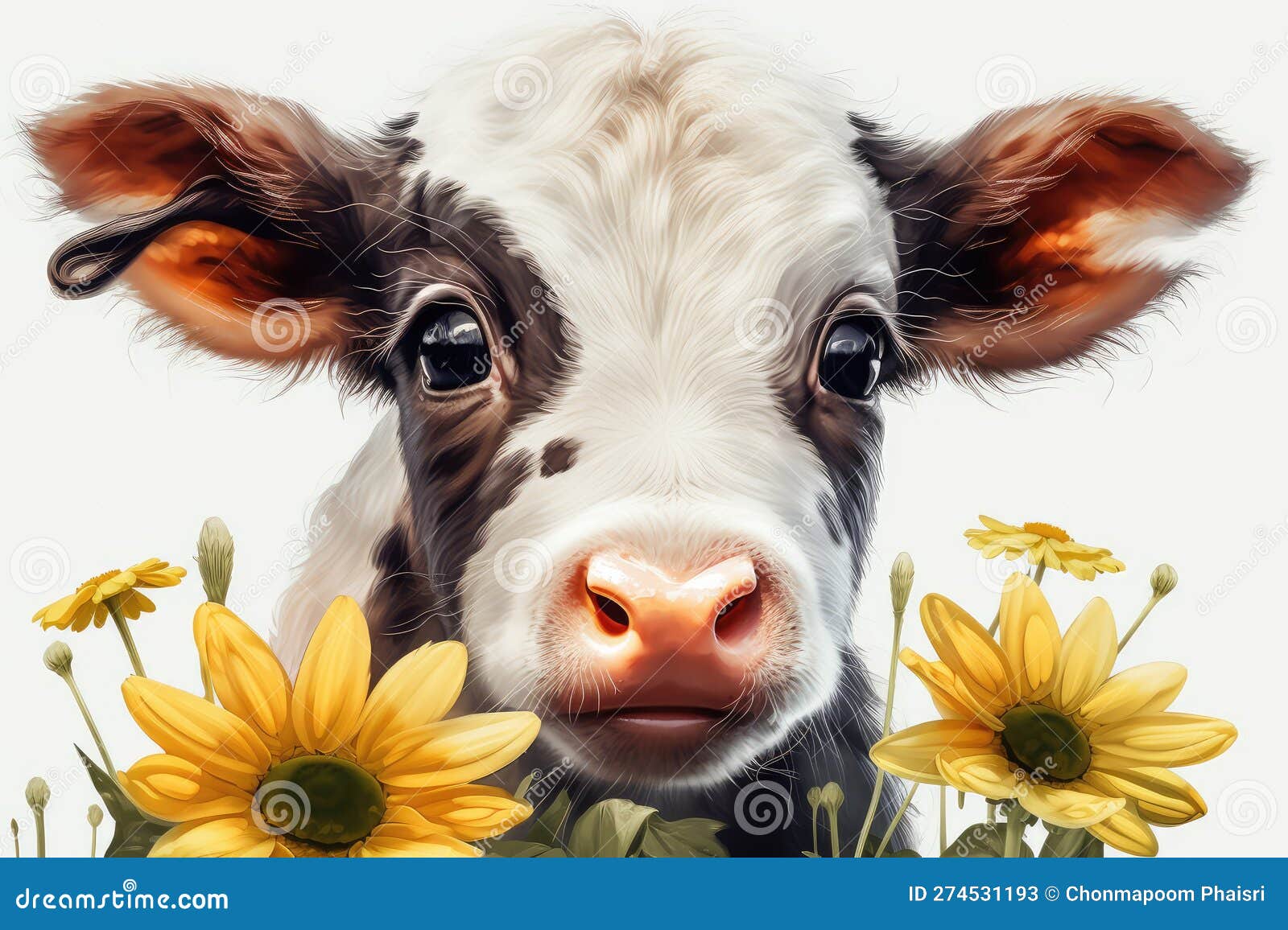 Cute Cow Many Various Floral Flowers. Stock Illustration - Illustration ...