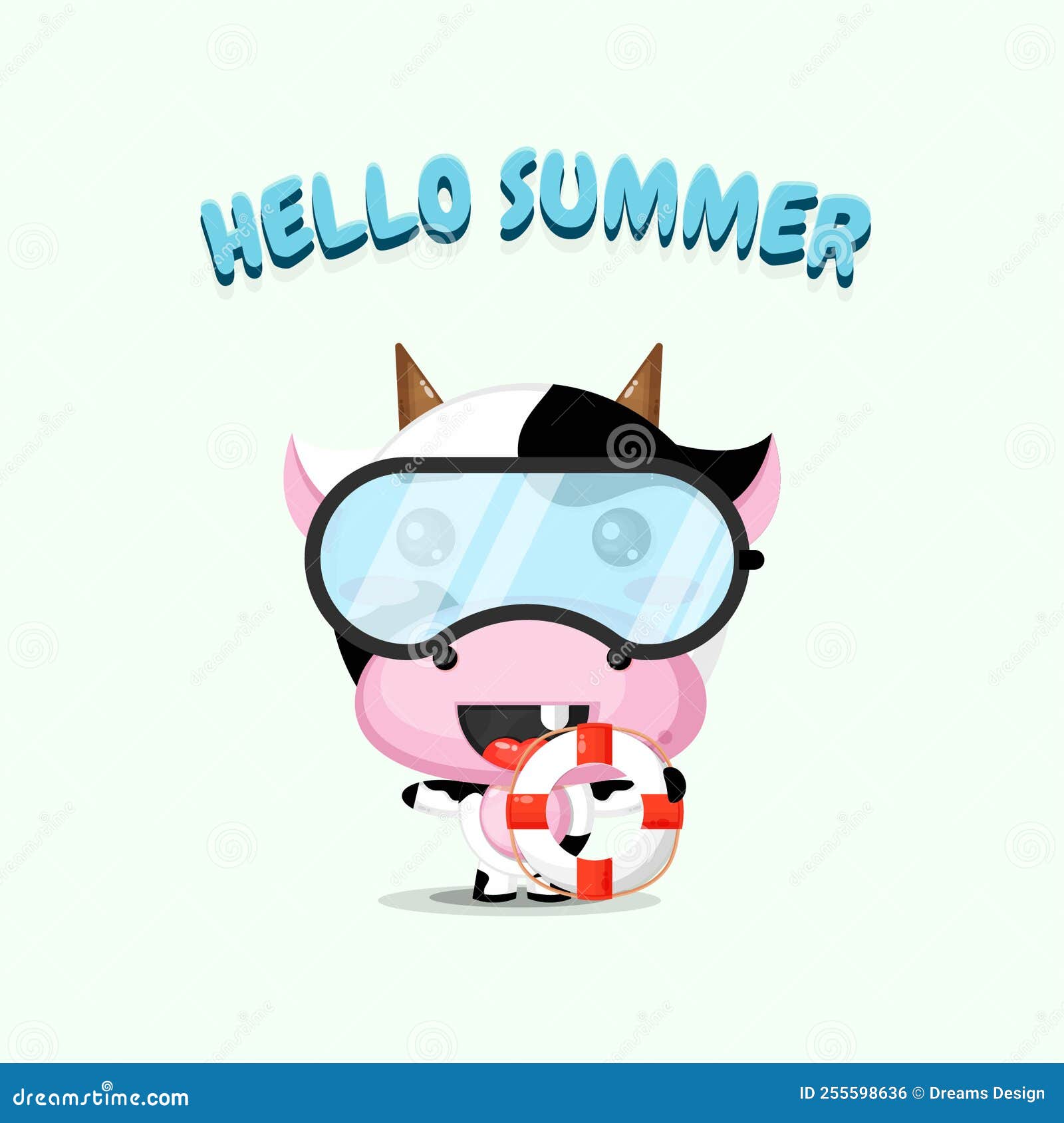Cute Cow Mascot Carrying a Float with Summer Greetings Stock Vector ...