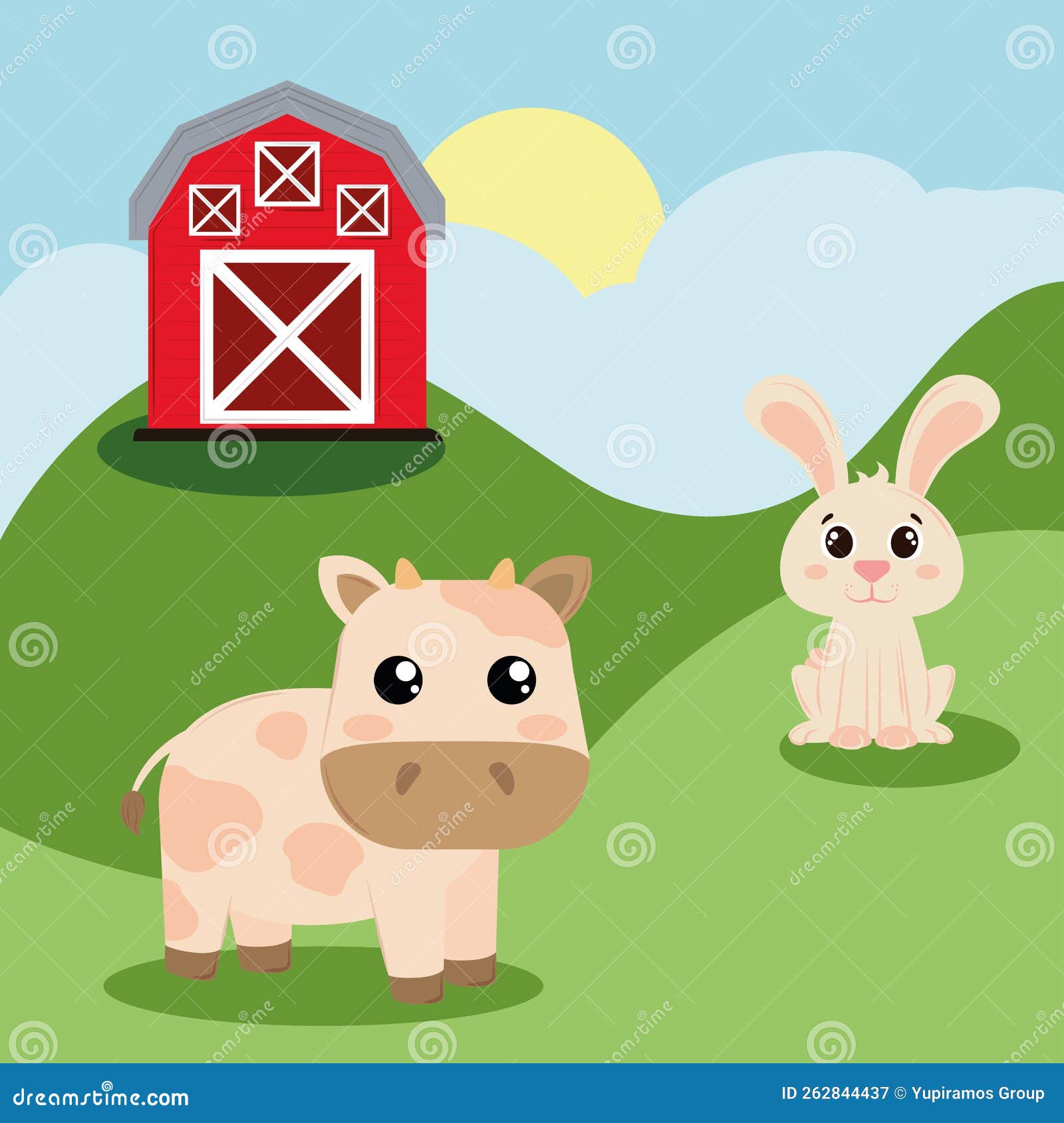 Cute cow and rabbit stock vector. Illustration of animal - 262844437