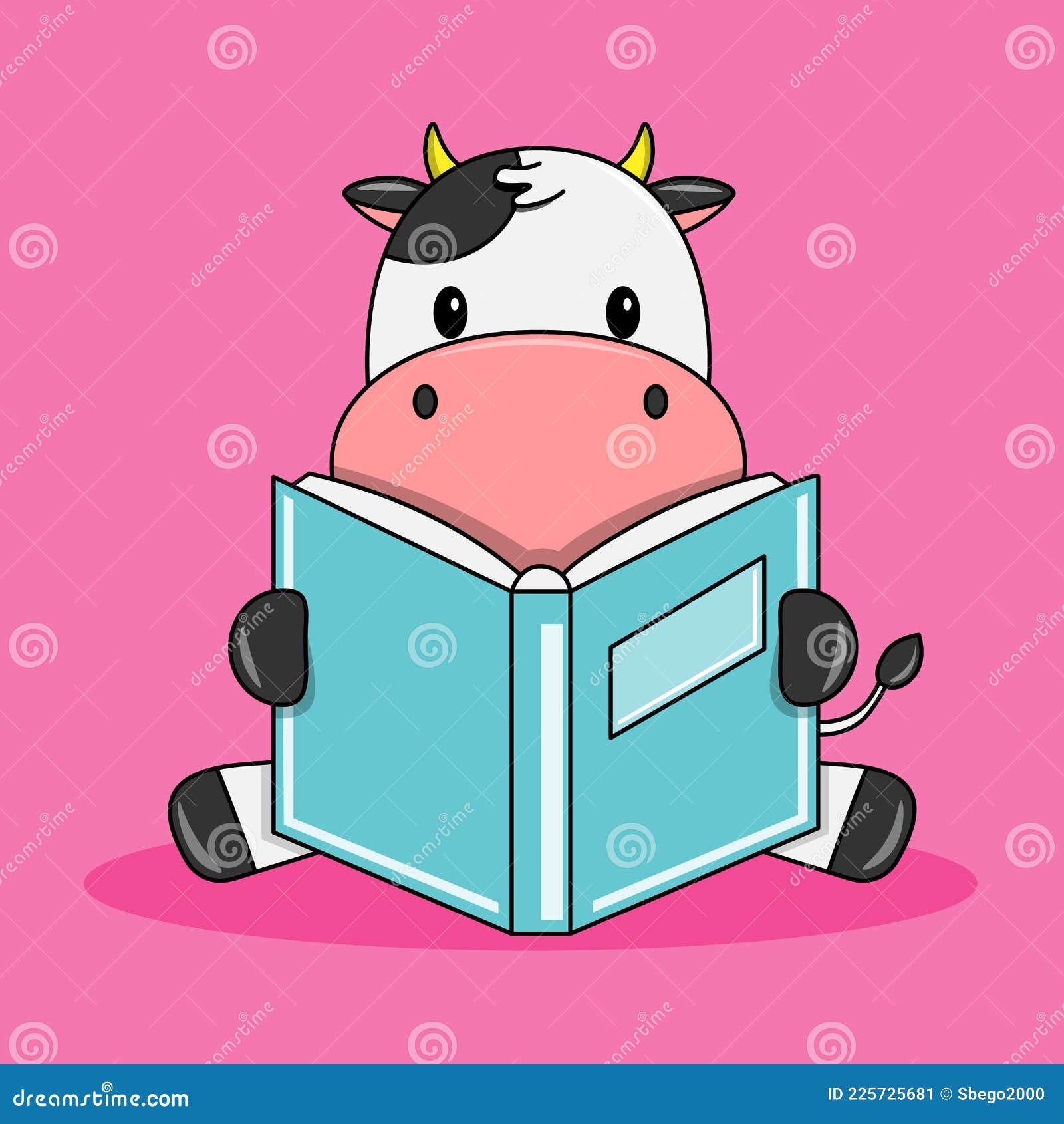 Cute cow reading a book. stock vector. Illustration of design - 225725681