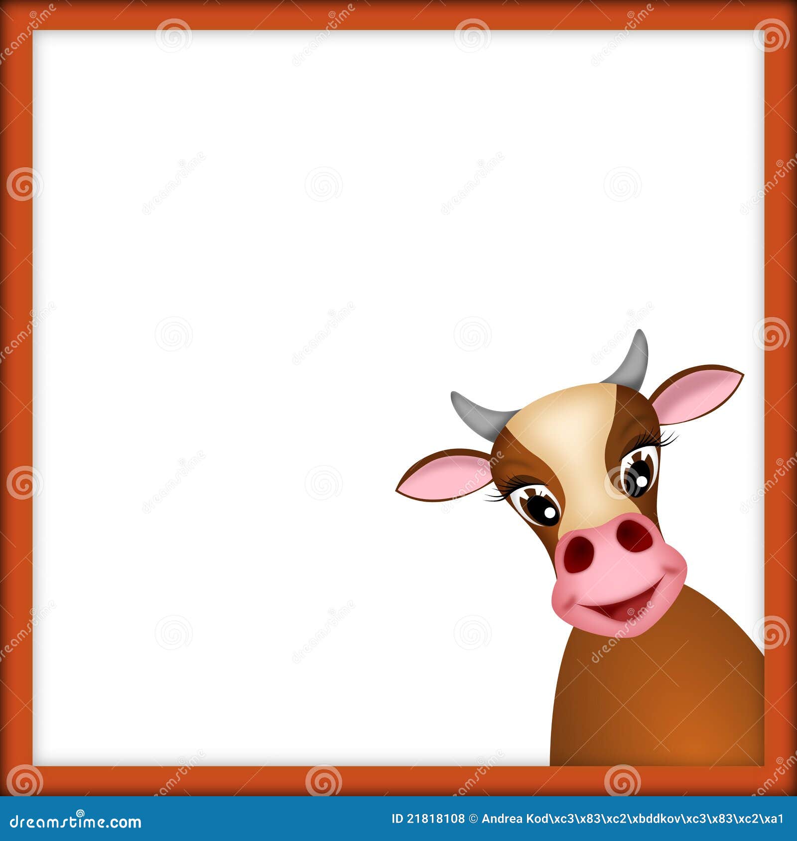 Cute cow in red frame stock illustration. Illustration of face - 21818108