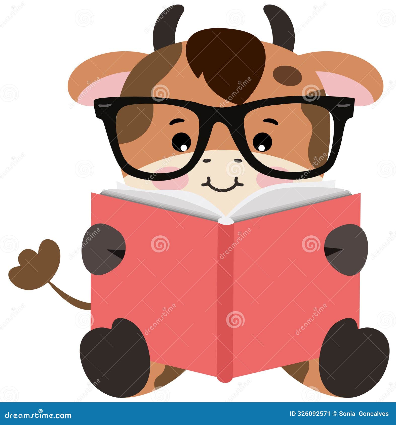 Cute Cow Sitting Reading a Book Stock Vector - Illustration of joyful ...