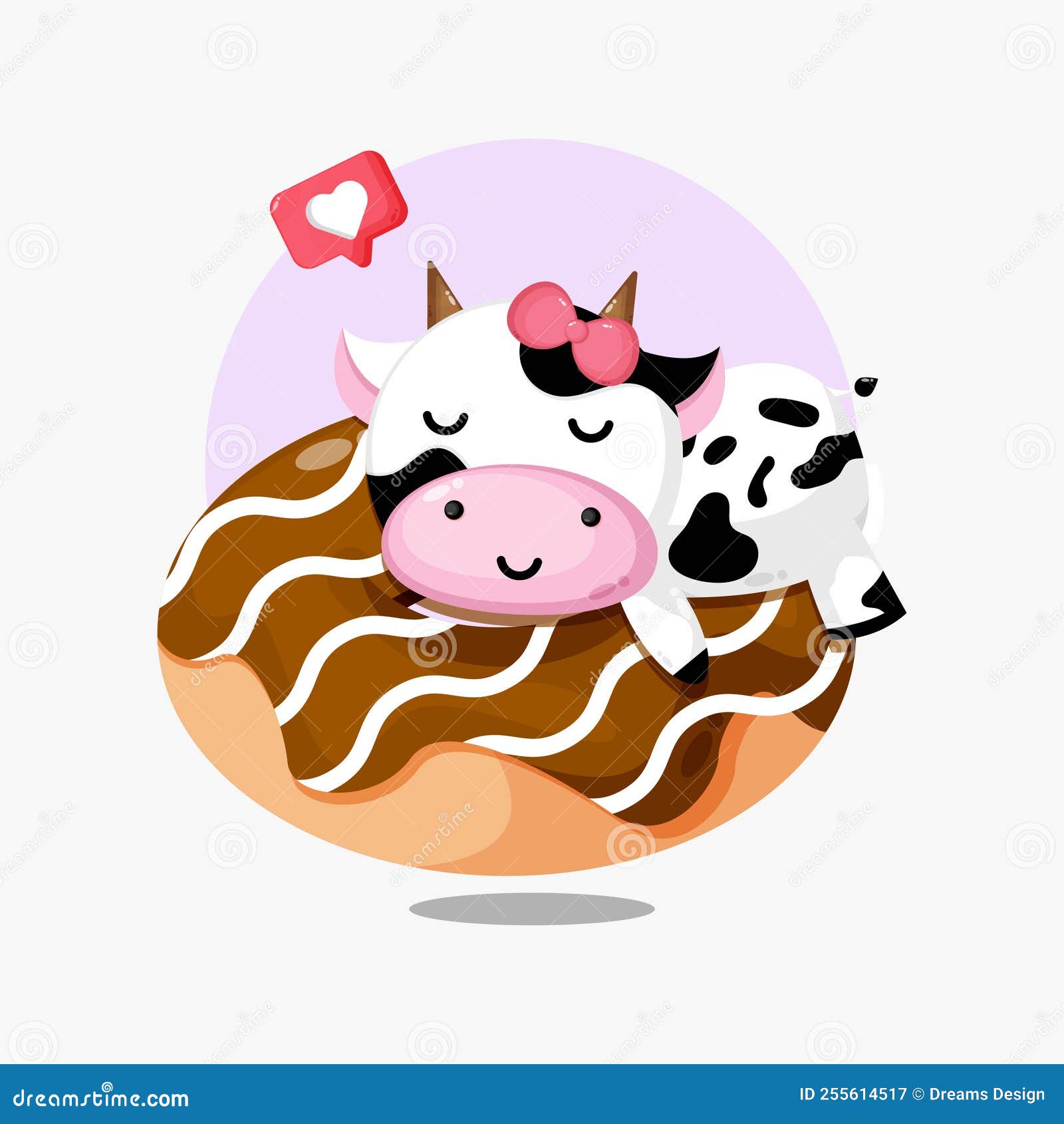 Cute Cow Sleeping on a Donut Stock Vector - Illustration of milk, smile ...