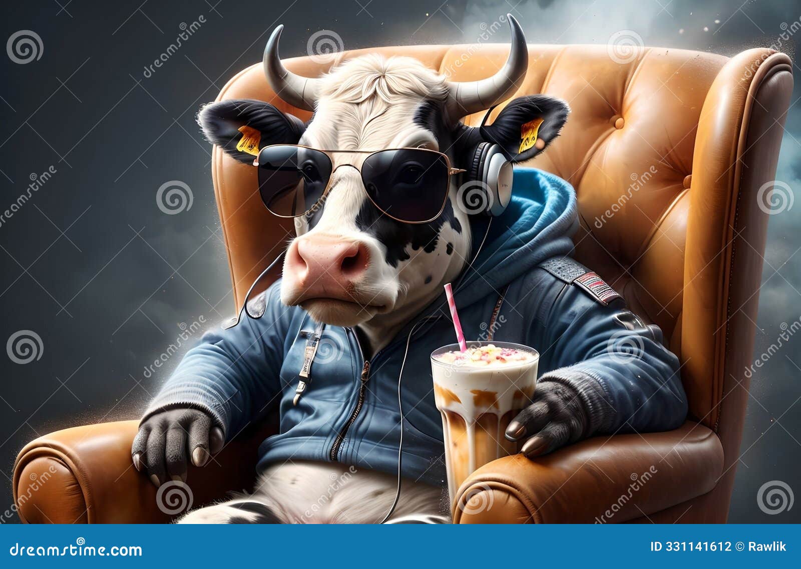 Cute Cow with Sunglasses Holding a Big Milkshake Stock Illustration ...