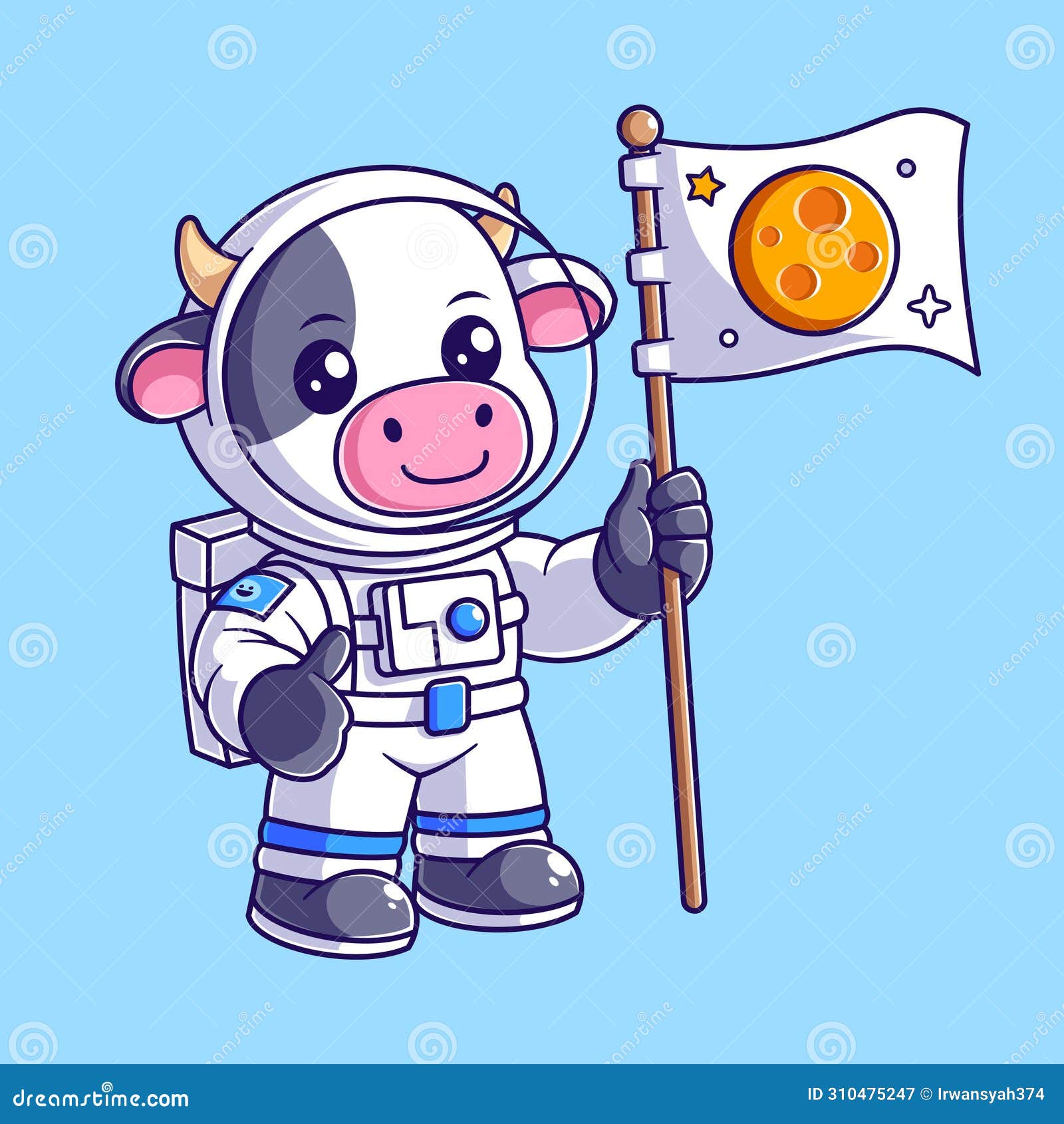 Cute Cow Wearing Astronaut Jacket with Flag Stock Vector - Illustration ...