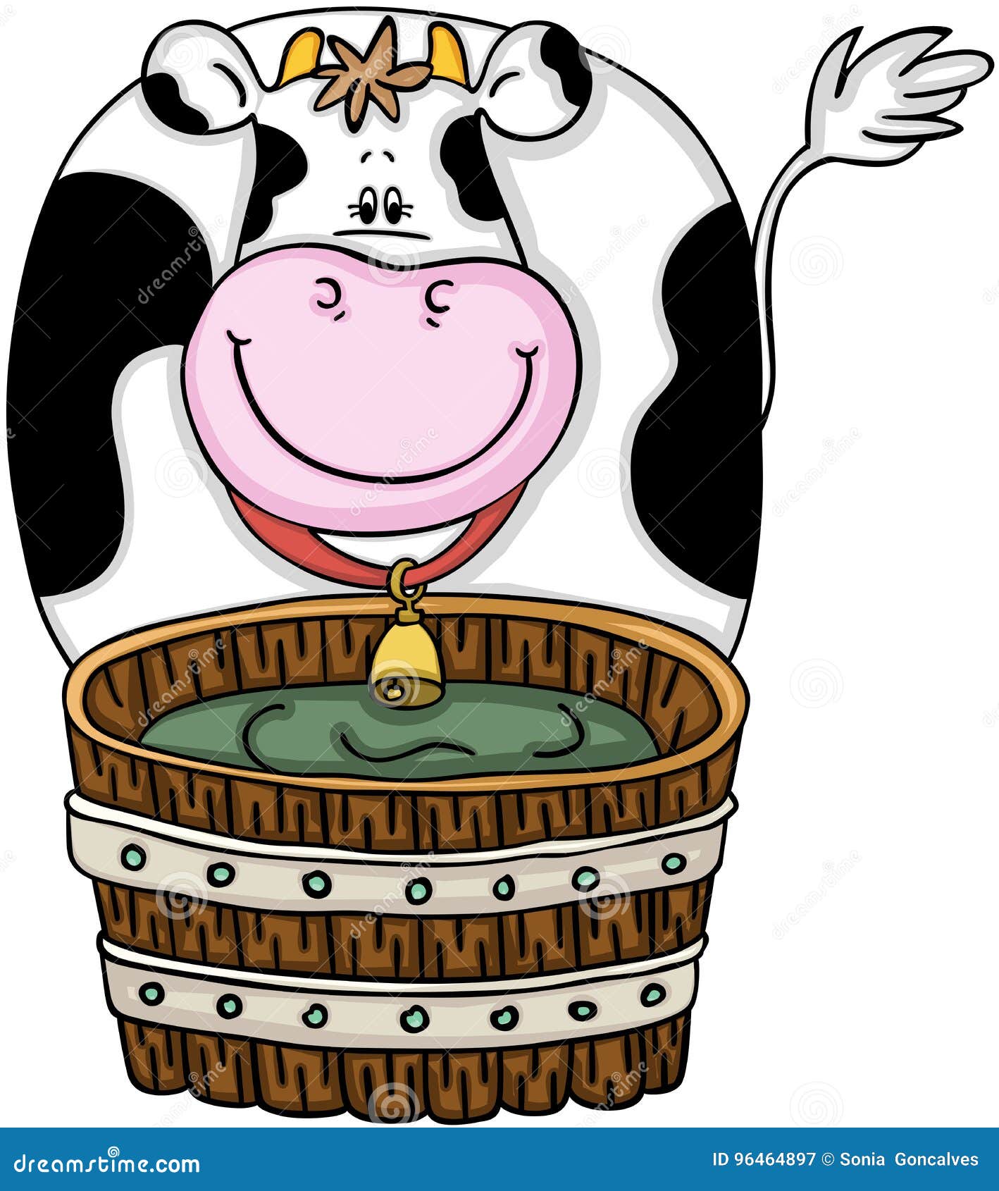 Cute cow with wood barrel stock vector. Illustration of animal - 96464897