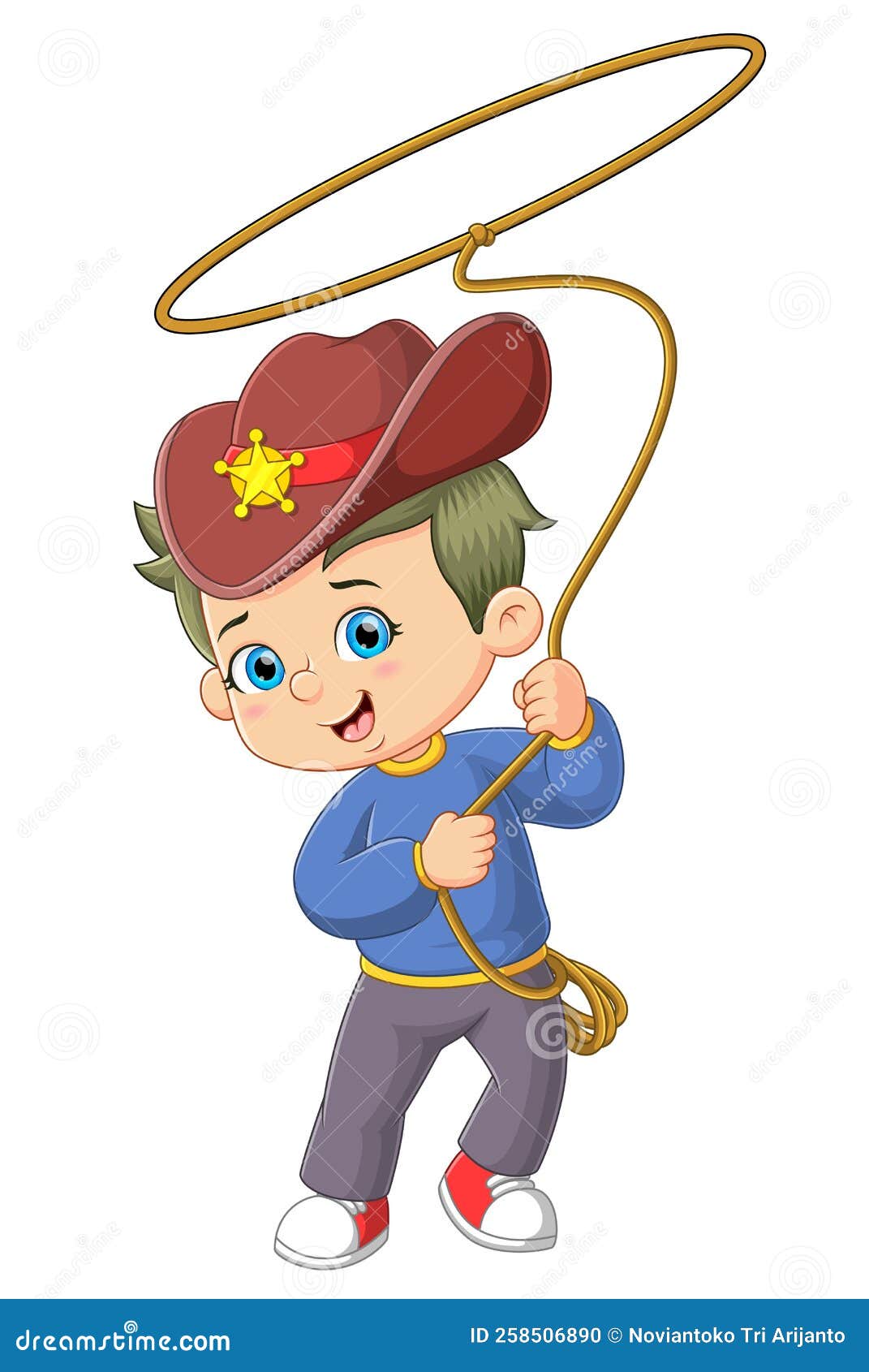 The Cute Cowboy Boys is Playing the Hole Rope Stock Vector ...