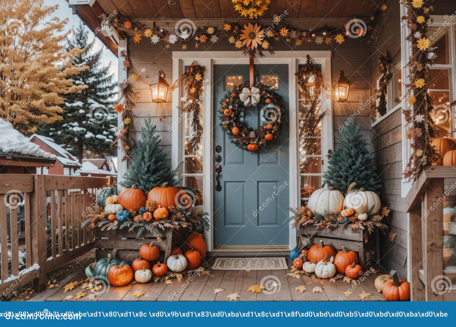 Cute and Cozy Cottage with Fall Decorations Pumpkins. Ai Generative ...