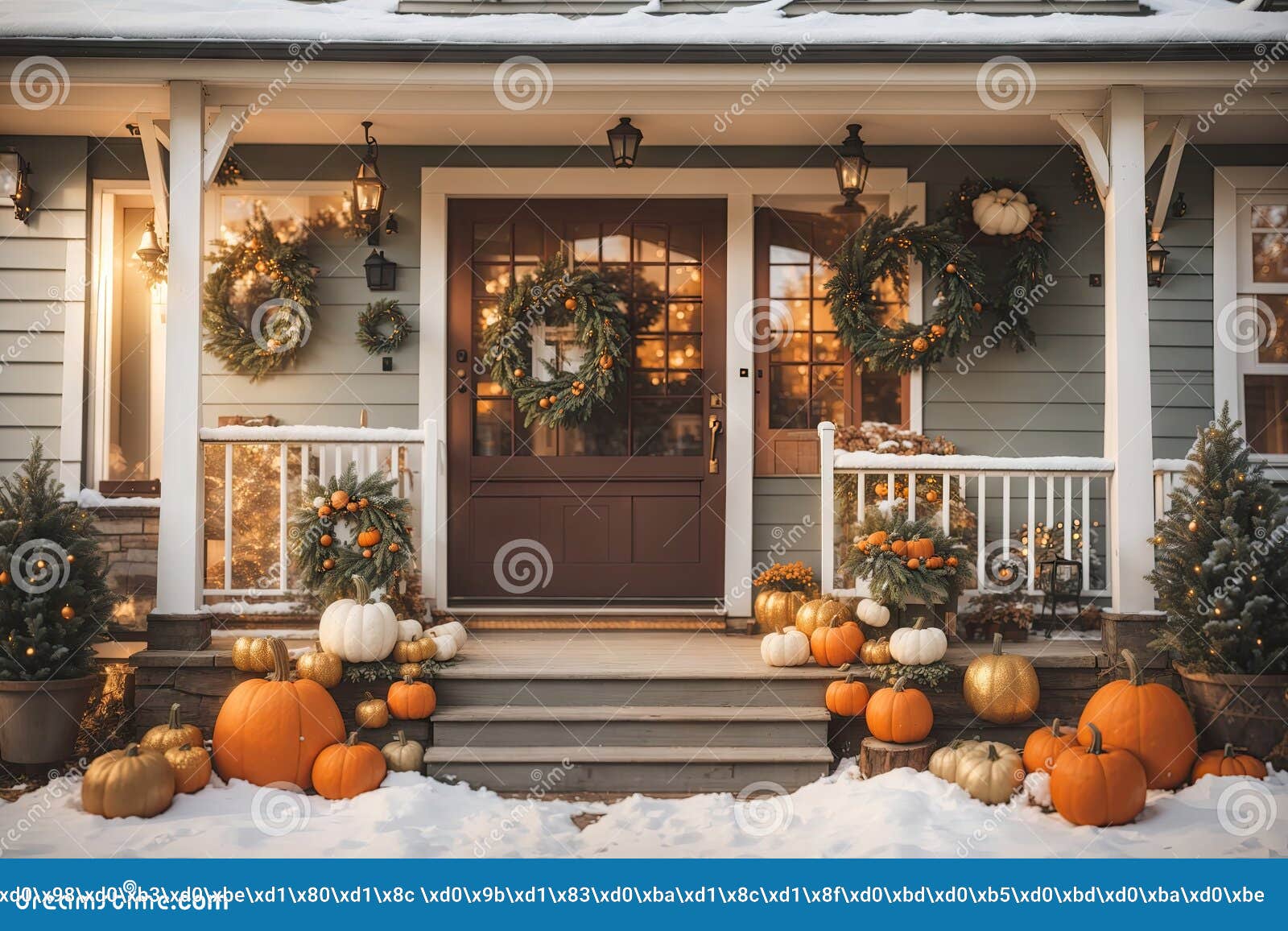 Cute and Cozy Cottage with Fall Decorations Pumpkins. Ai Generative ...