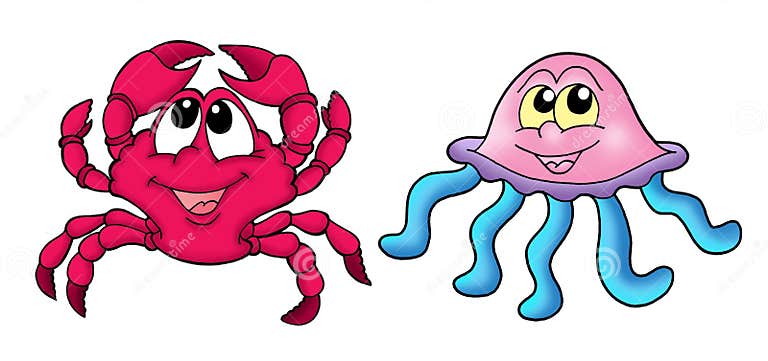 Cute crab and medusa stock illustration. Illustration of look - 5515529